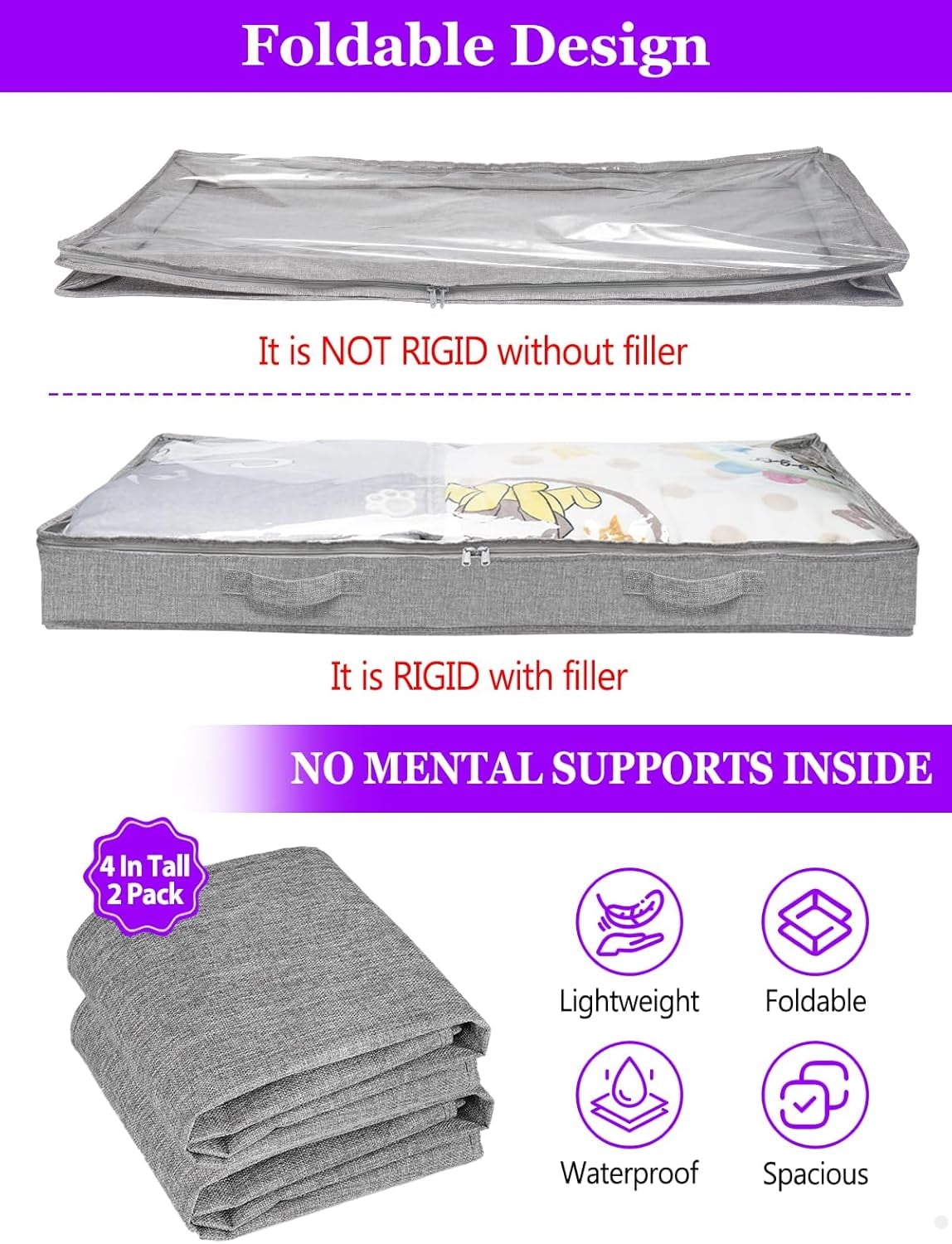 Under Bed Storage, Below 4 Inches High Underbed Storage Containers Low ...