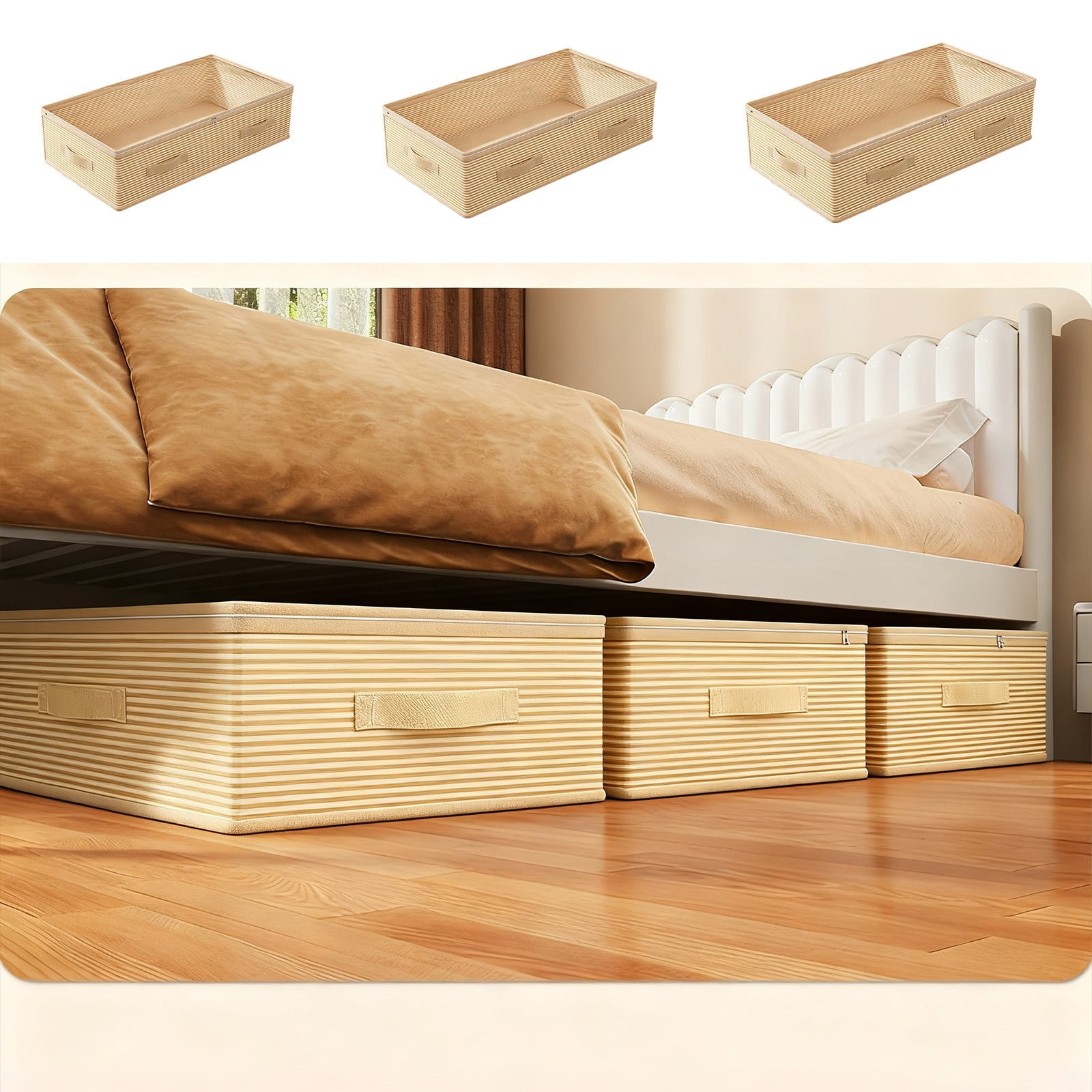 Under Bed Storage Bag Large Capacity Organizer | Striped Beige Non ...