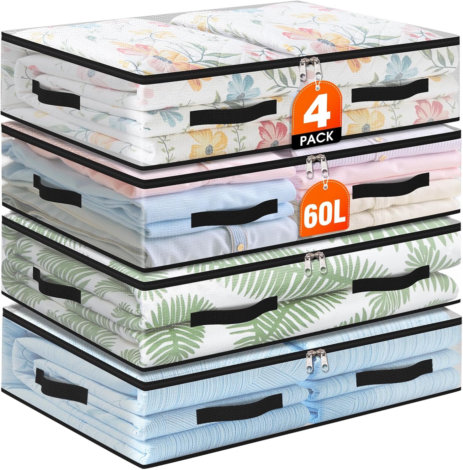 Under Bed Storage Bags, Foldable Clear Storage Containers with Handles ...