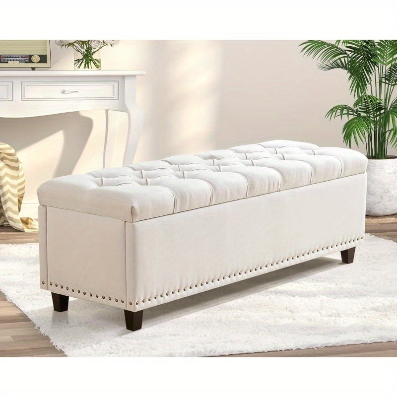 Bed Storage Bench - 50.8" Tufted Rectangular Ottoman Storage Benches ...