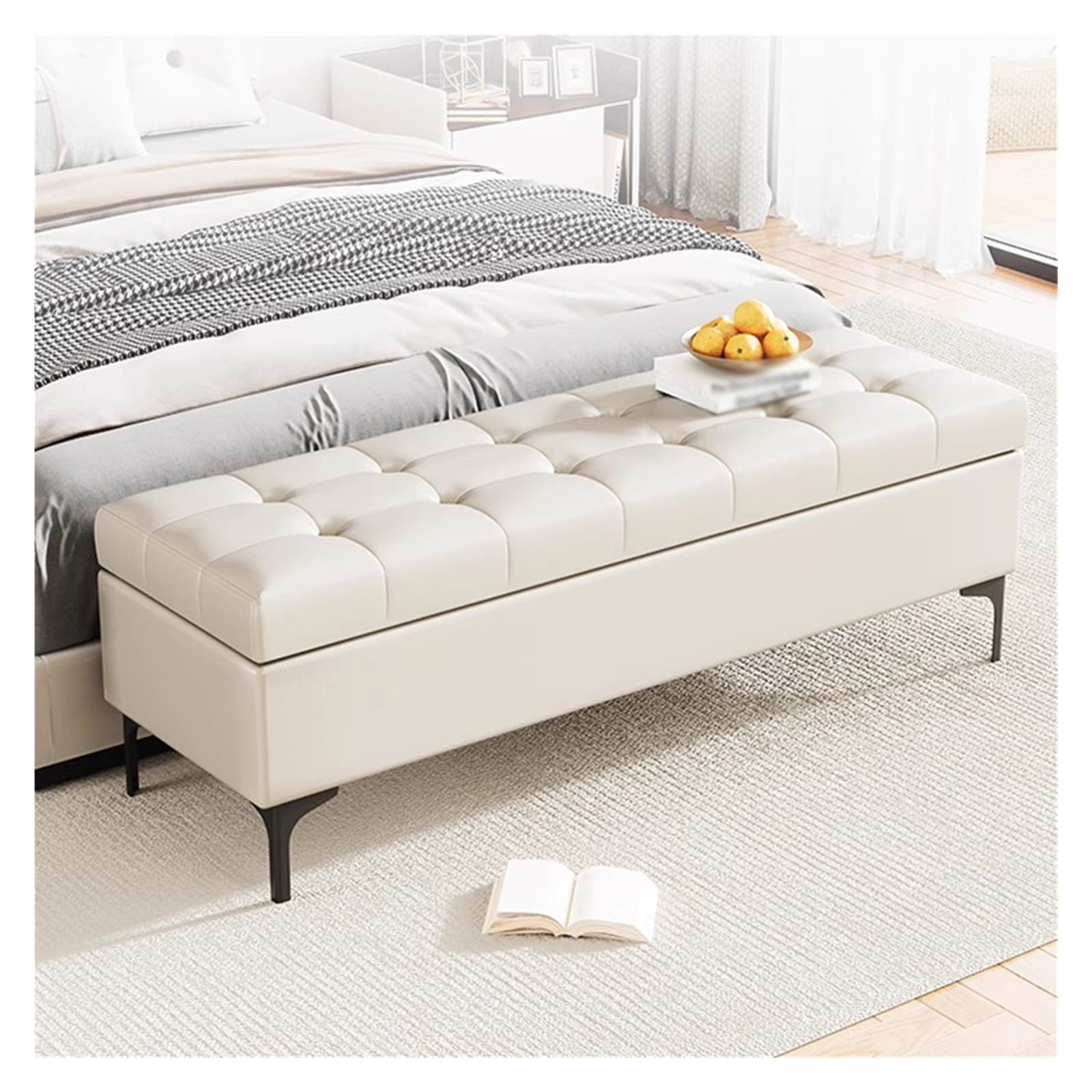 Bed Storage Benches Modern Accent Leather Ottoman Storage for Entryway ...