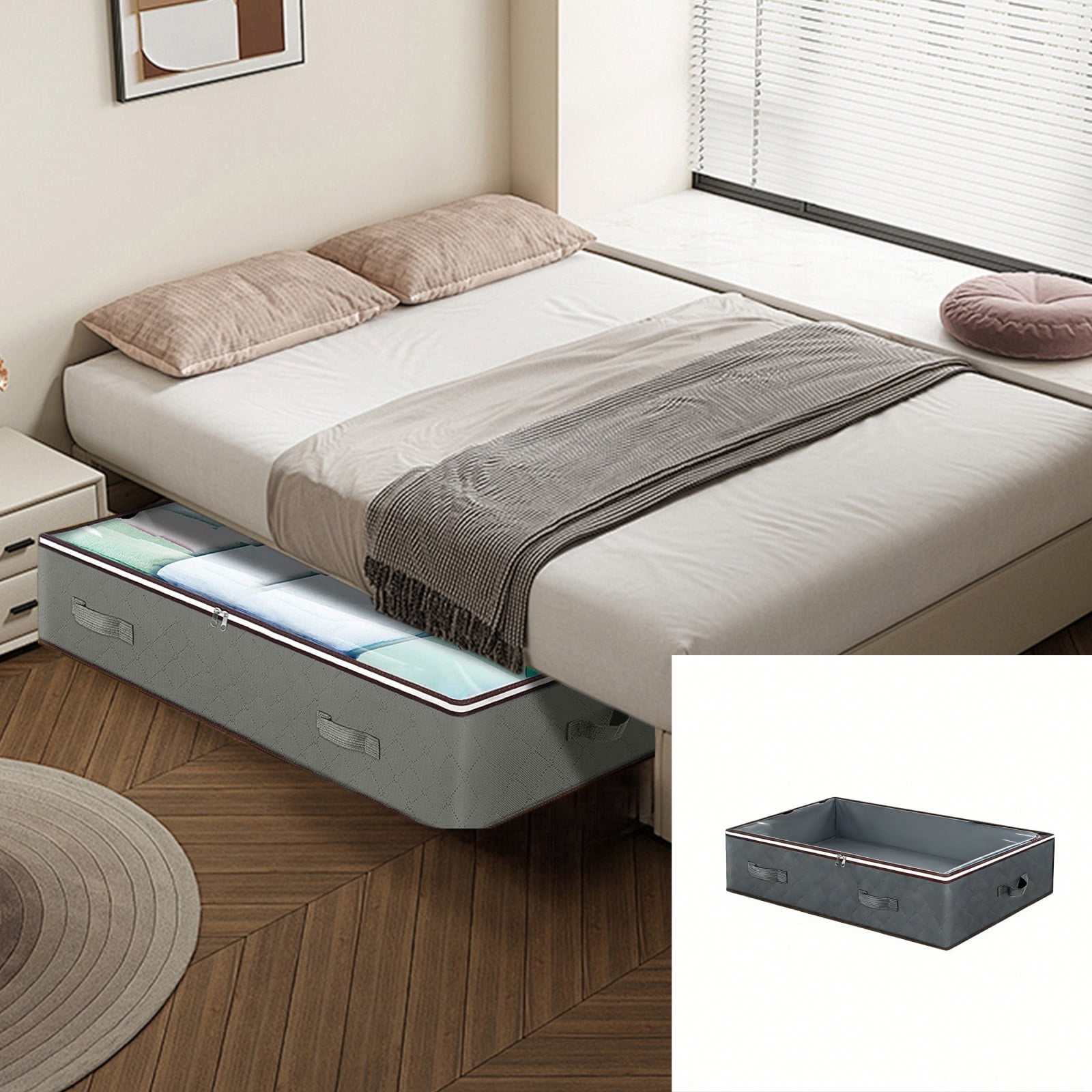 Under Bed Storage Box with Clear Lid - Foldable Fabric Bin for Clothes ...