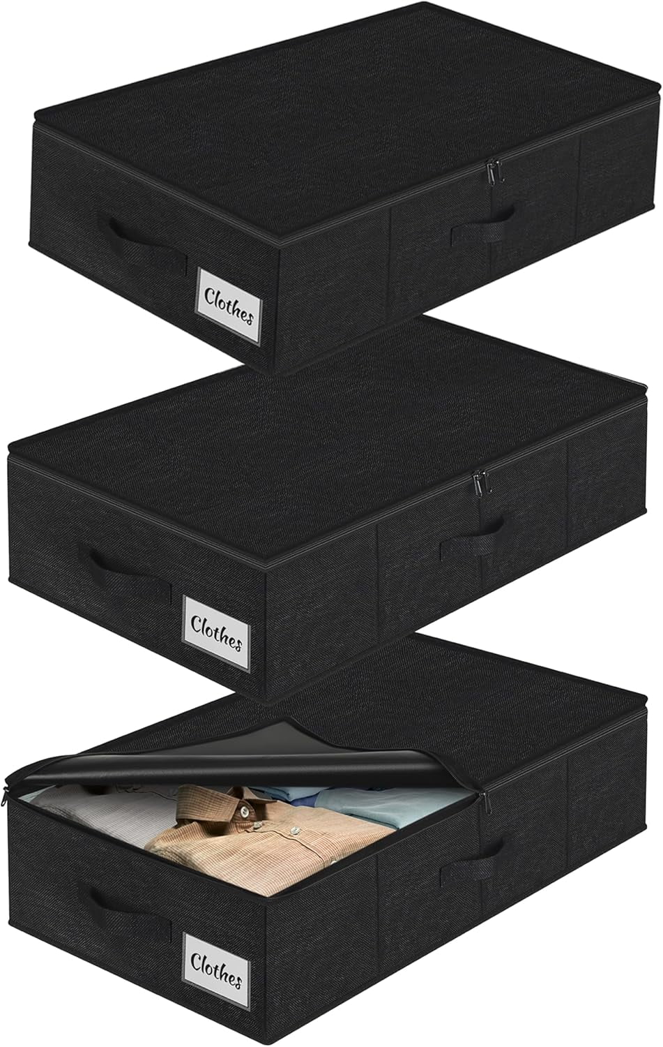 Under Bed Storage Container Bin 3 Pack, Low Profile Foldable Underbed ...