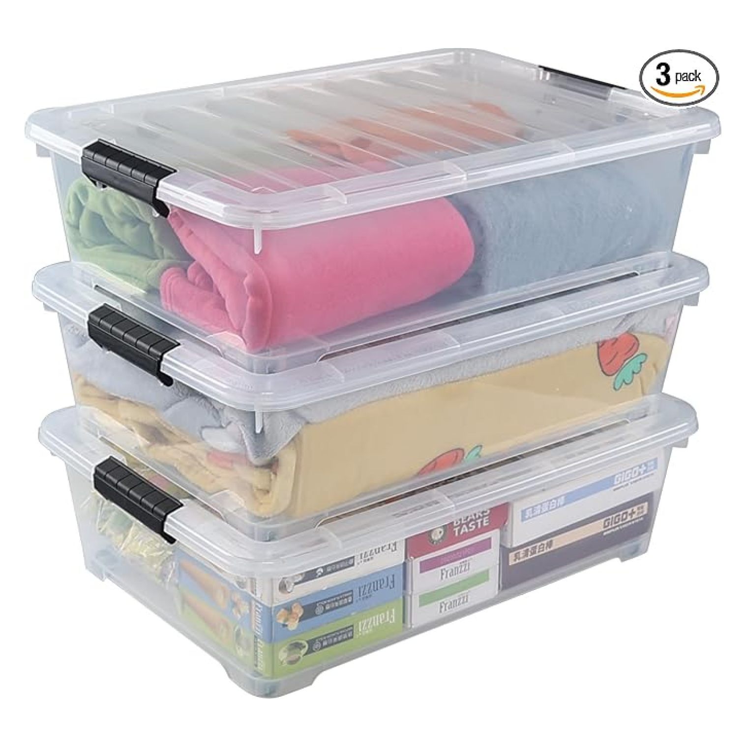 Under Bed Storage Containers 3-Pack, 30L Organizer Bins with Wheels ...