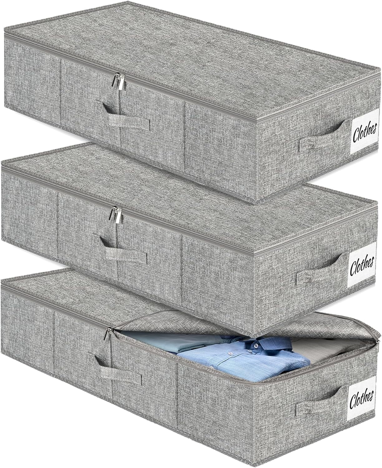 Under Bed Storage Containers 3 Pack, Foldable Low Profile Clothes ...