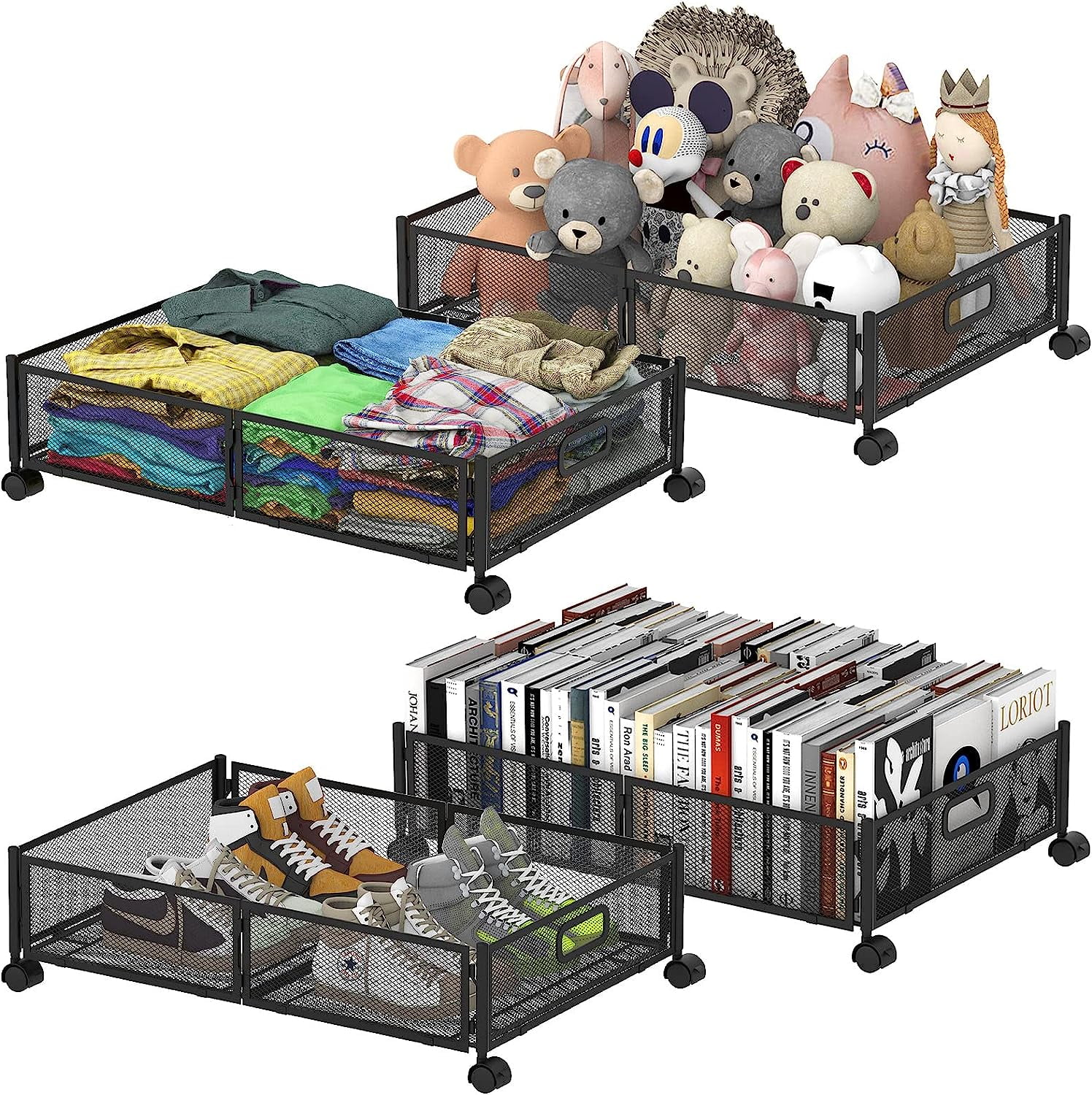 Under Bed Storage Containers,4 Pack Foldable Underbed Storage ...