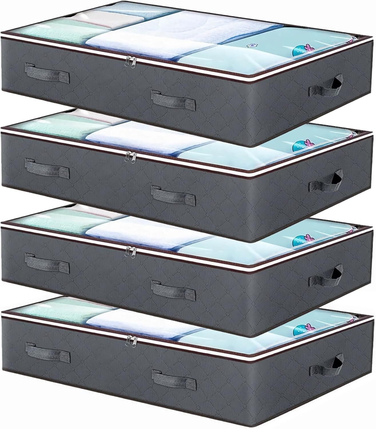 Lieberwell Under Bed Storage Containers, 4 Pack Storage Bags with Clear ...