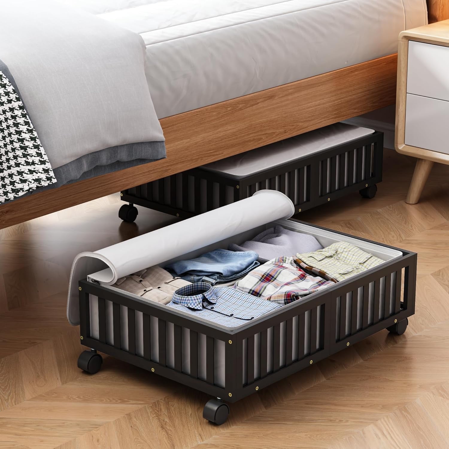 Under Bed Storage Containers with Wheels, 2 Pack Under the Bed Shoe ...