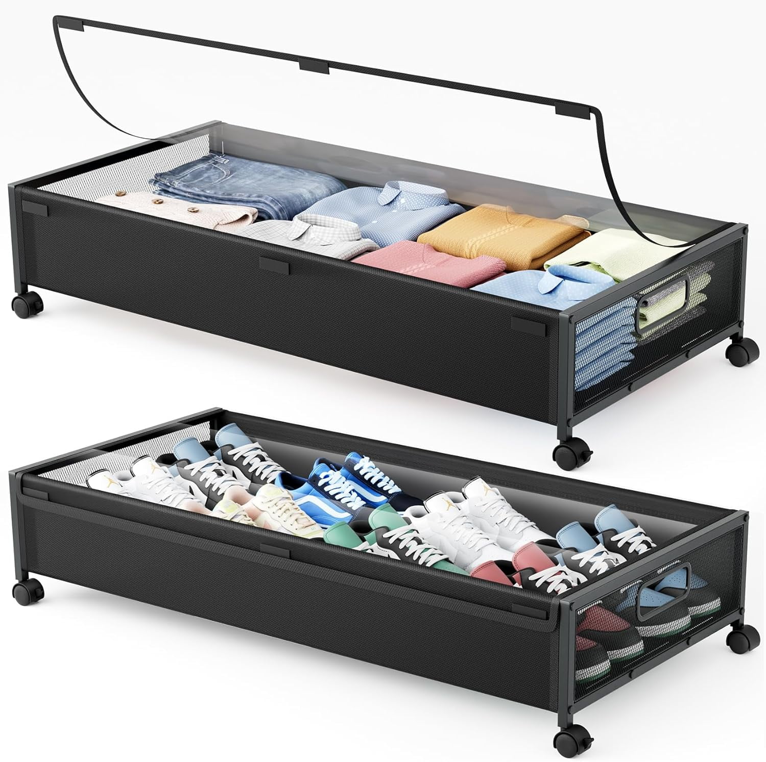Under Bed Storage Containers with Wheels 2 Pack Underbed Shoe Storage ...