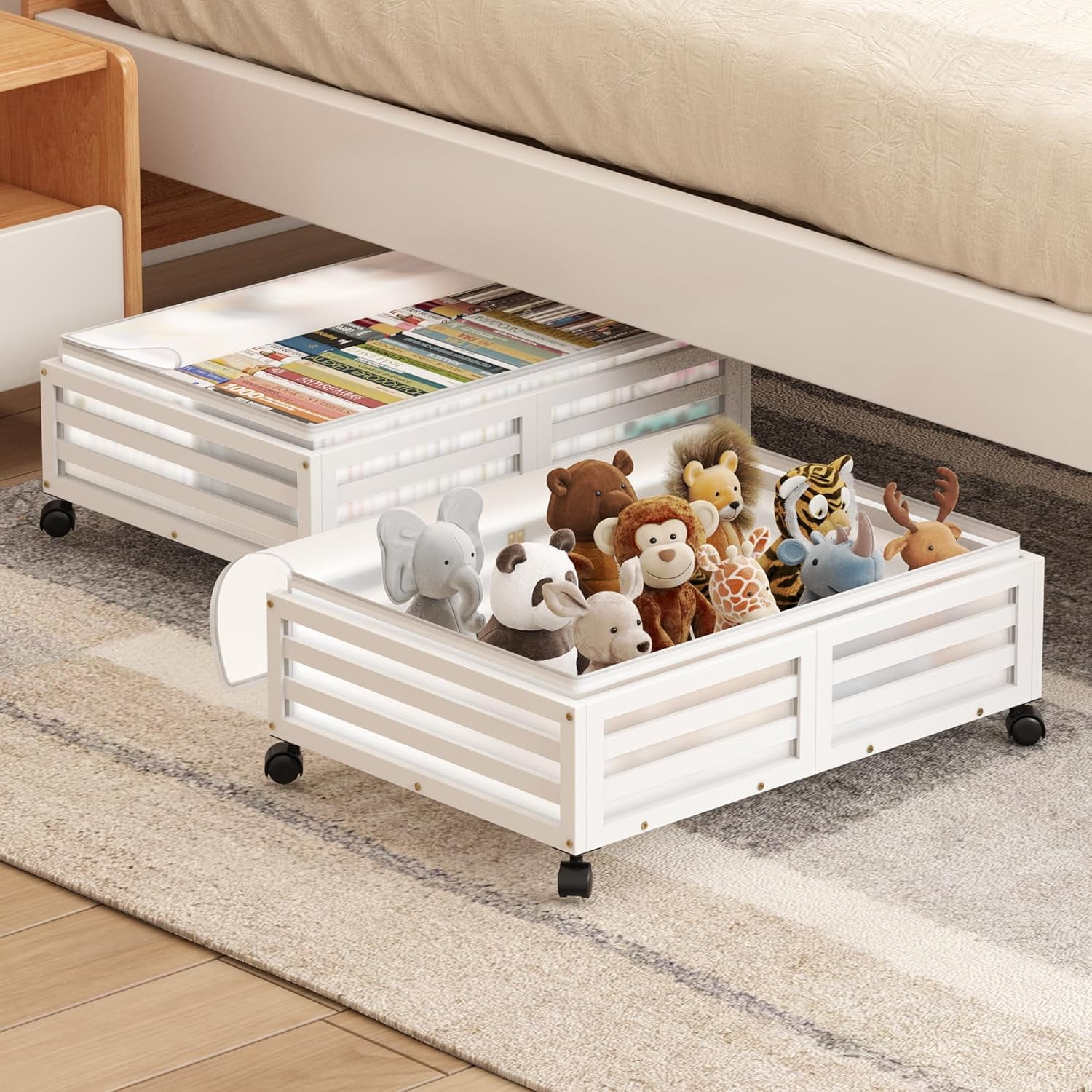 Under Bed Storage Containers With Wheels - 2 Pcs Bamboo Wood Rolling ...