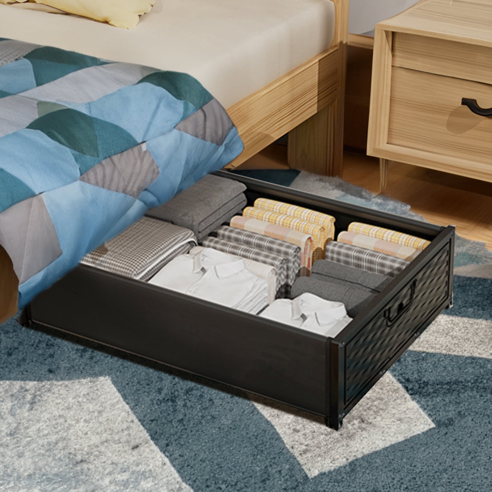 LEHOM Under Bed Storage Box with Rollers, Clear Lid, Handle for Bedding ...