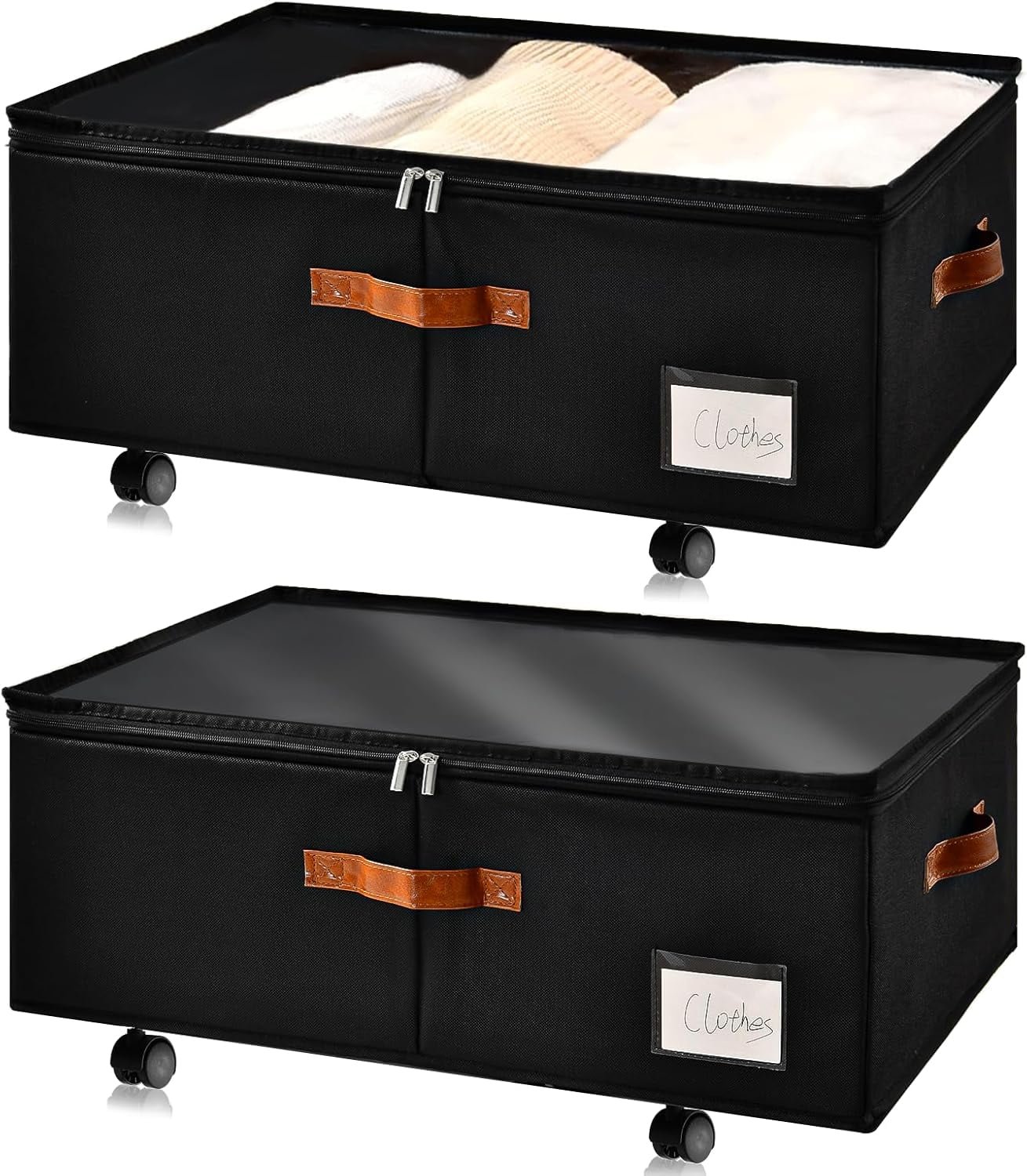 Under Bed Storage Organizer with Wheels, Underbed Container with Clear ...