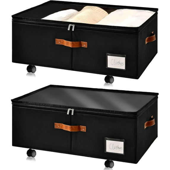 Under Bed Storage Organizer with Wheels, Underbed Container with Clear ...