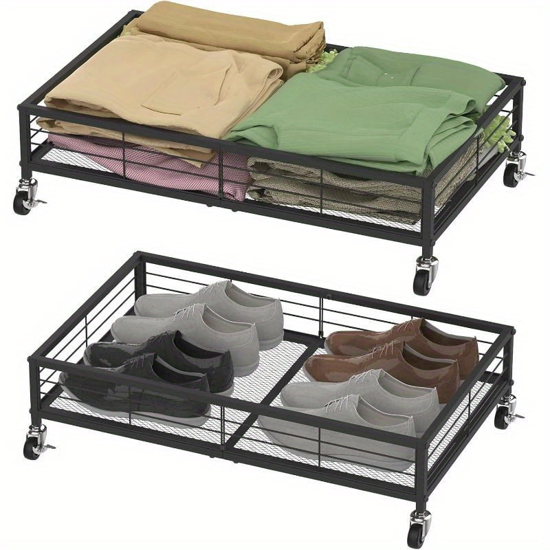 Under Bed Storage Rack Set of 2 Metal Rolling Drawers Shoes Organizer ...