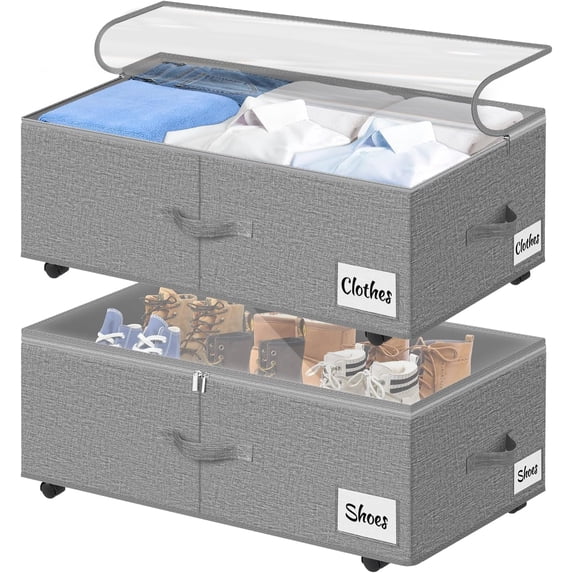 Under Bed Storage with Wheels, 2-Pack 10" Height XXL 75L Rolling ...