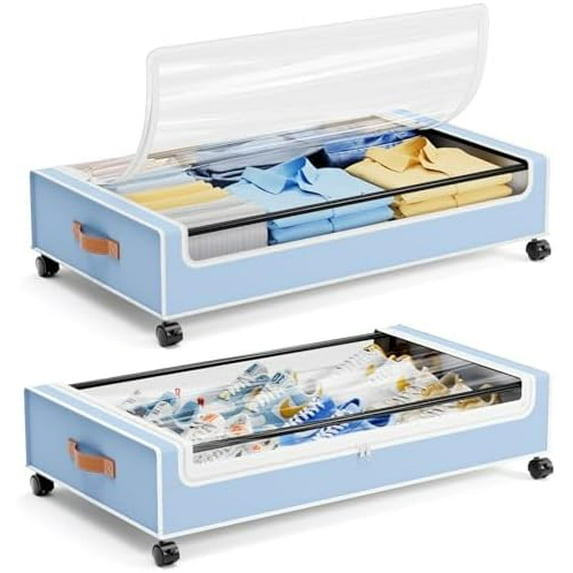 Under Bed Storage with Wheels, 2 Pack Under Bed Storage Containers, 60L ...