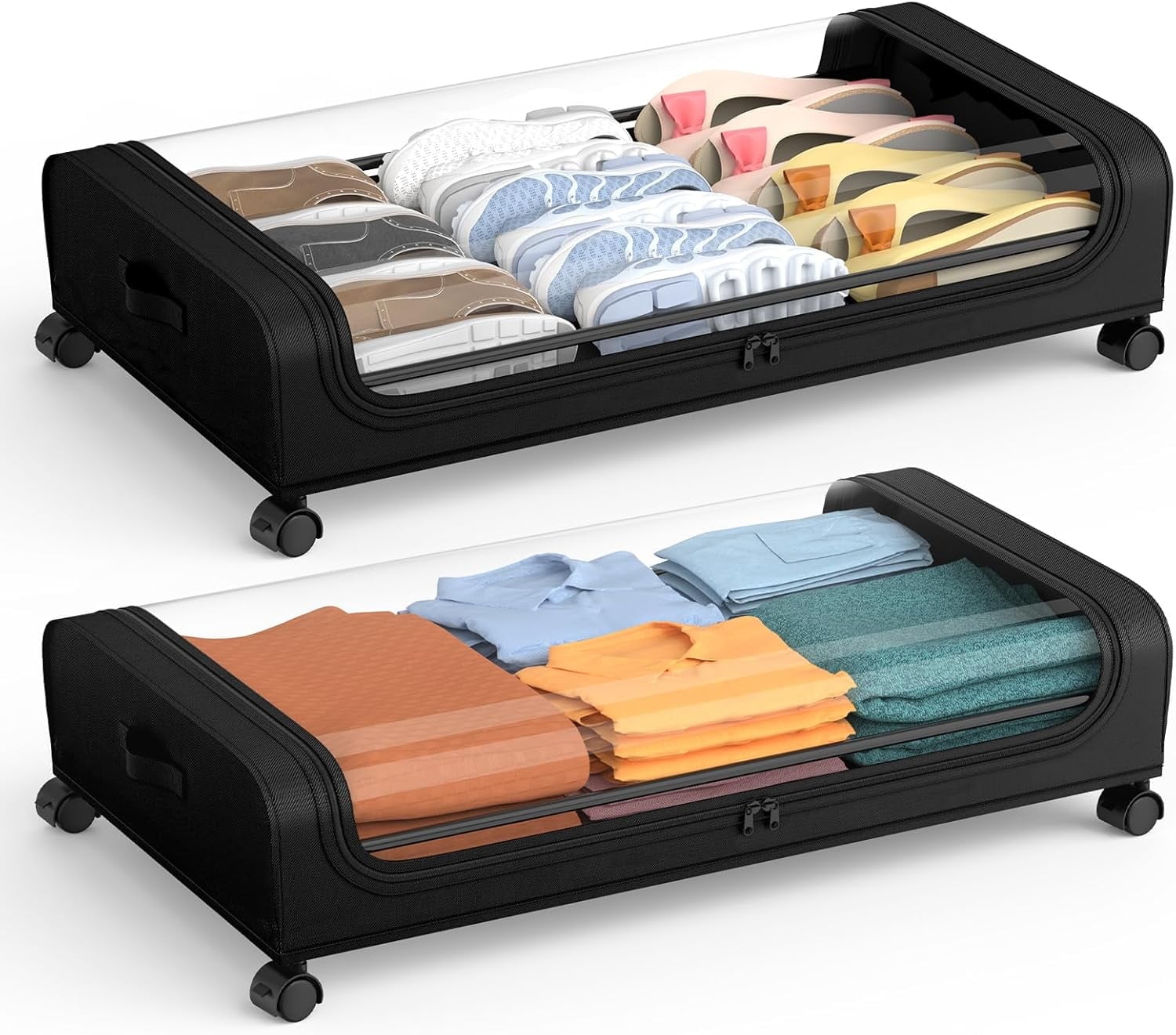Under Bed Storage with Wheels, 2 Pack Under Bed Storage Containers ...