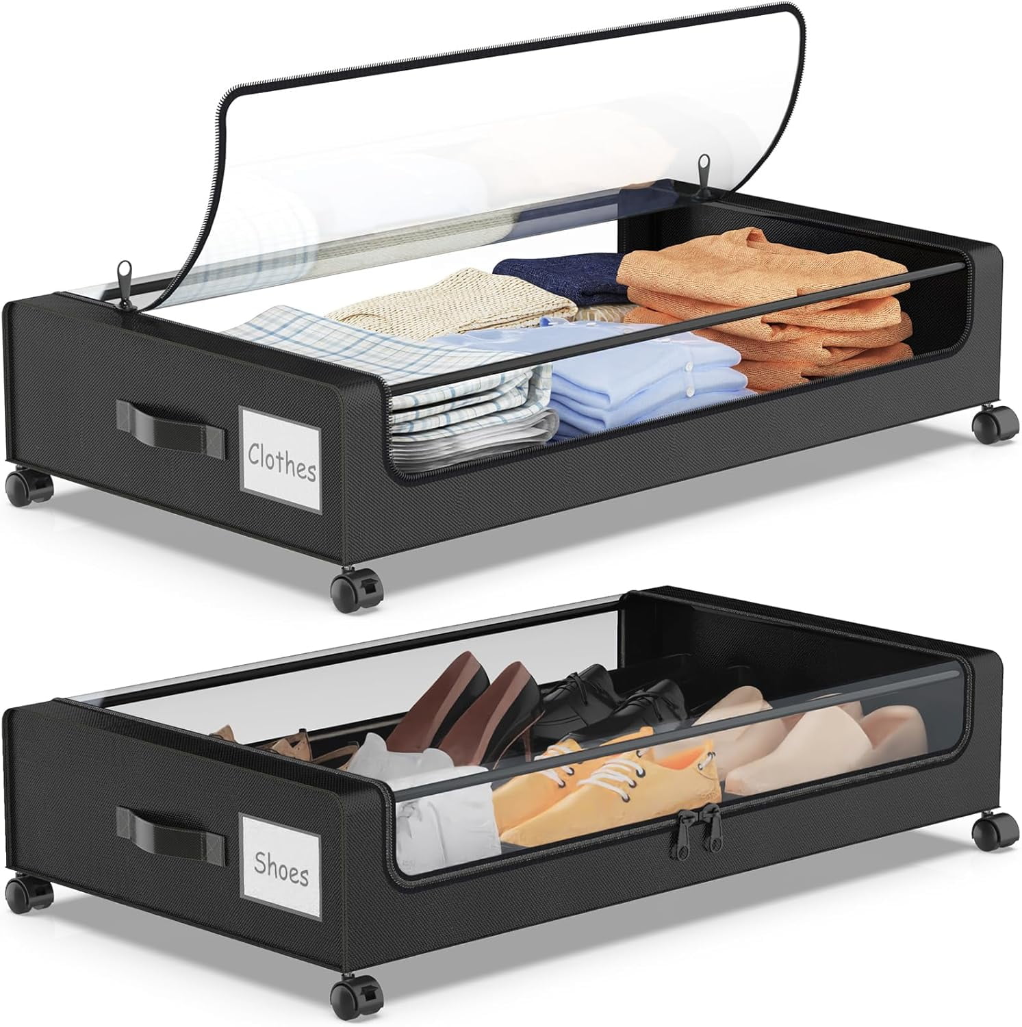 Under Bed Storage with Wheels, 2-Pack Under the Bed Storage Containers ...