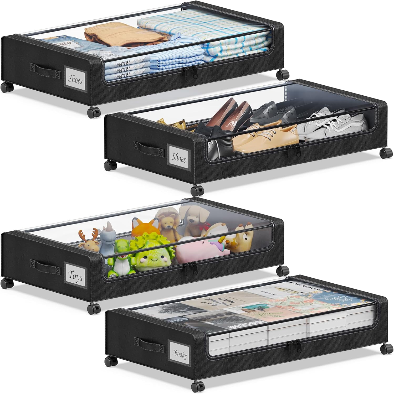 Under Bed Storage with Wheels, 2-Pack Under the Bed Storage Containers ...