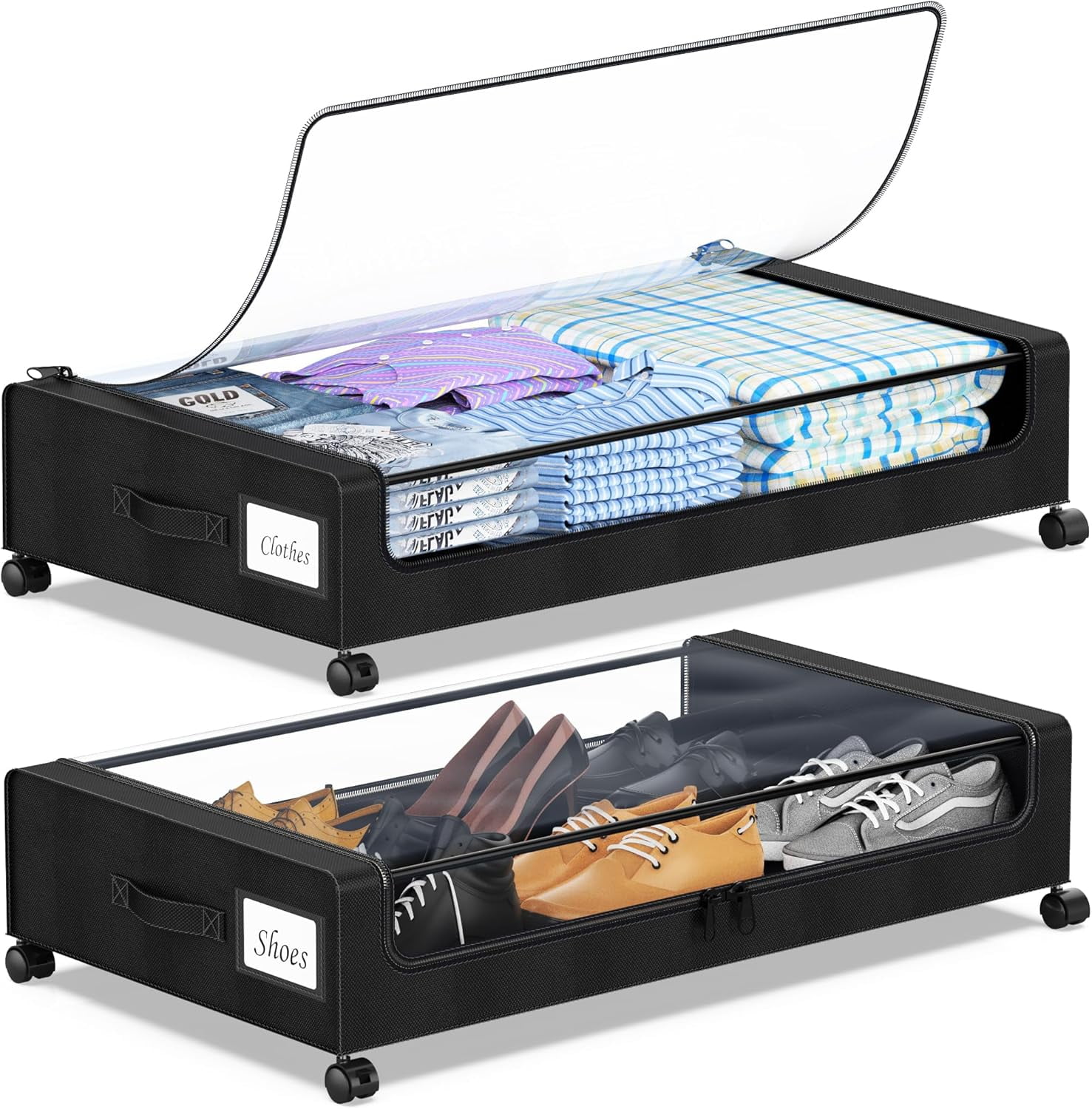 Under Bed Storage with Wheels, 2-Pack Under the Bed Storage Containers ...