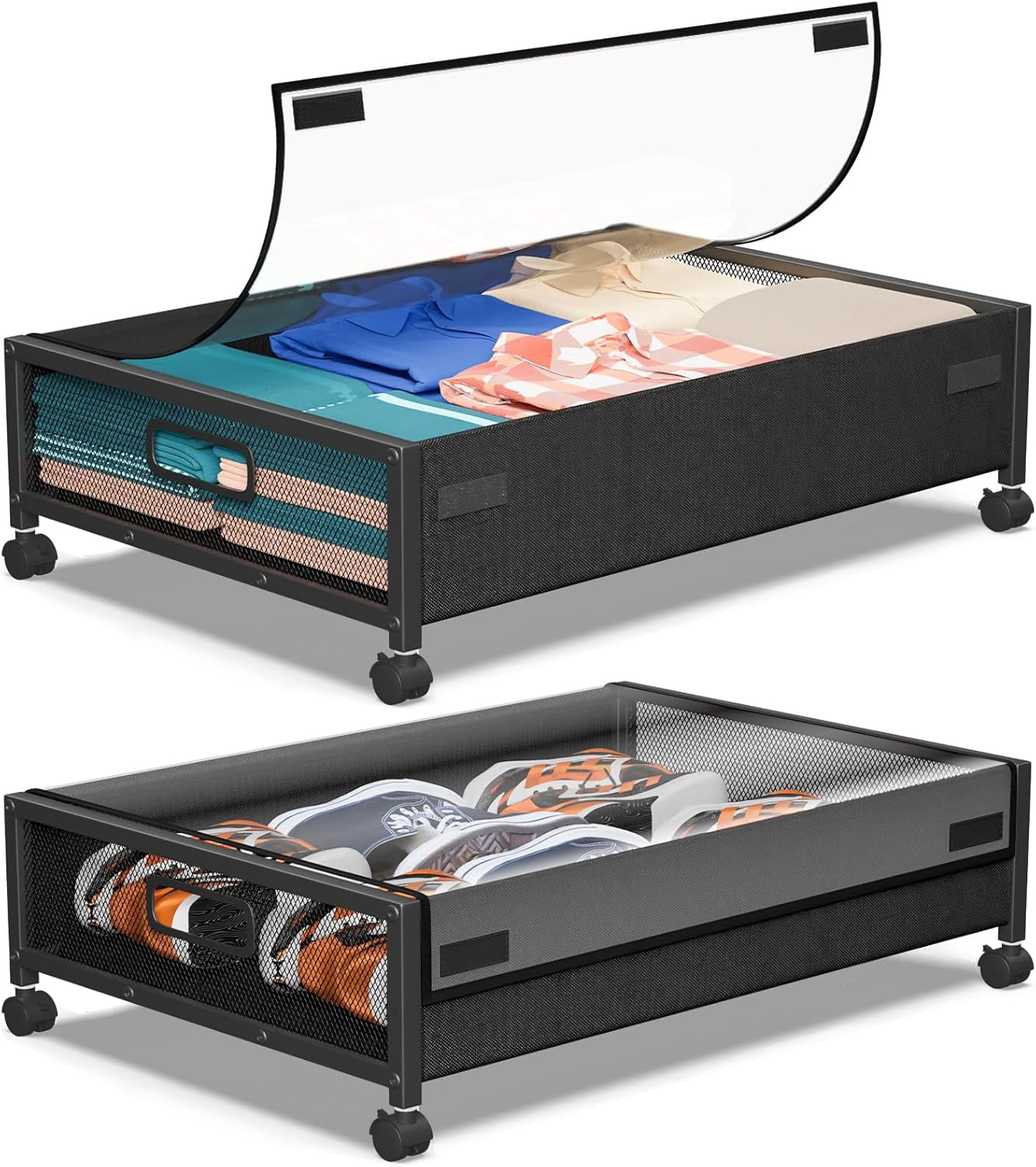 Under Bed Storage with Wheels,2 Pack Under Bed Storage Containers with ...