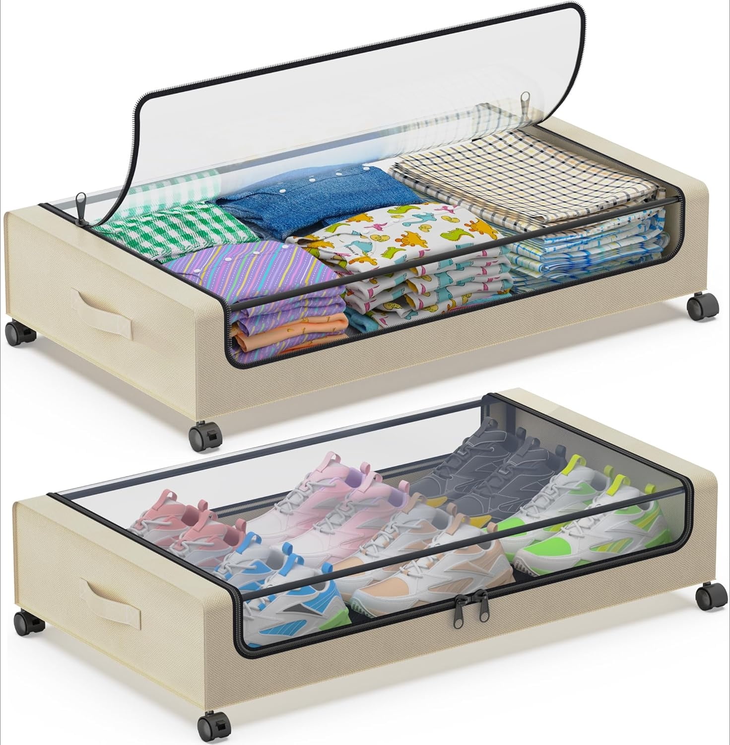 Under Bed Storage with Wheels, 2-Pack Under Bed Storage Containers with ...