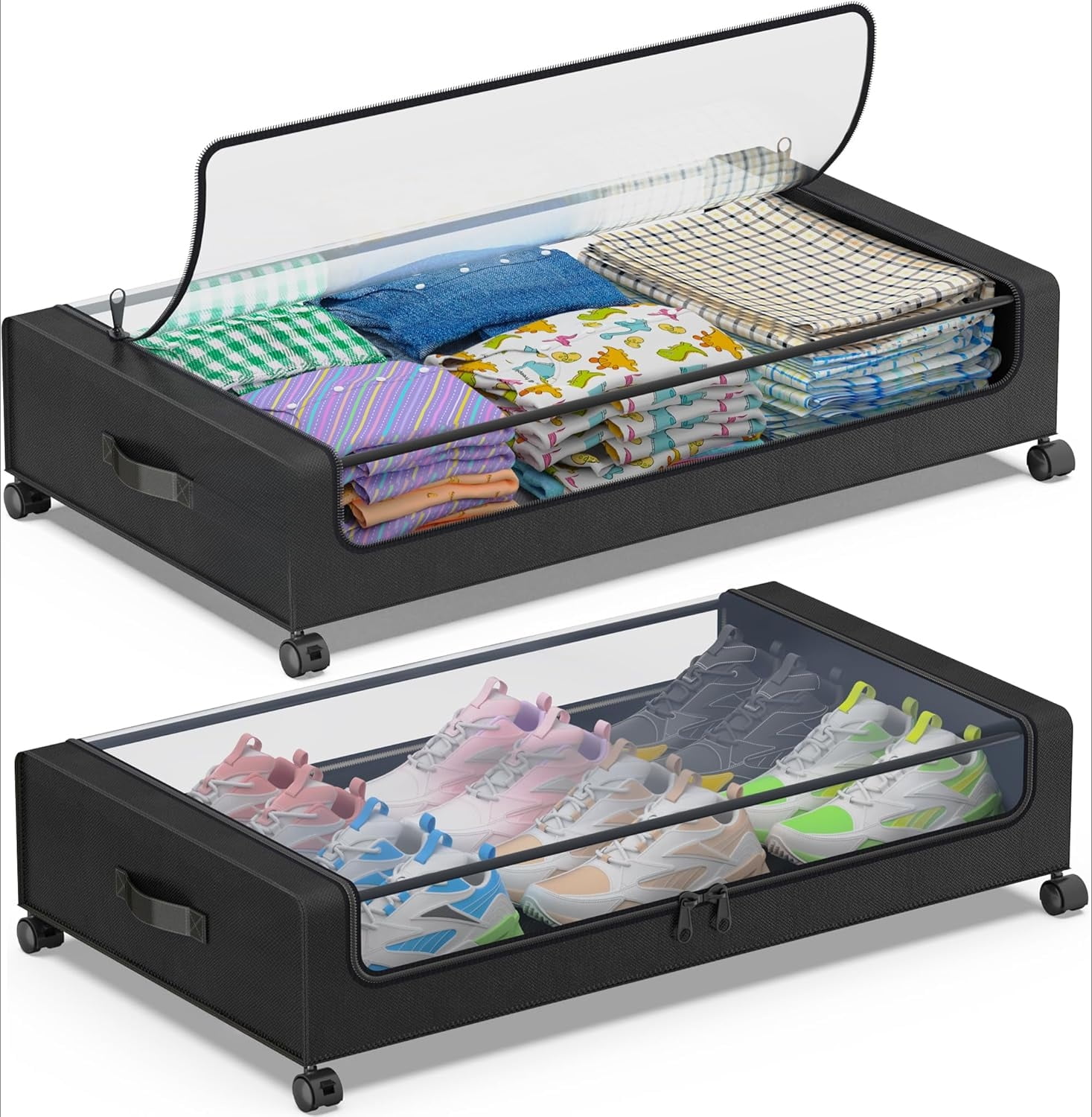 Under Bed Storage with Wheels, 2-Pack Under Bed Storage Containers with ...