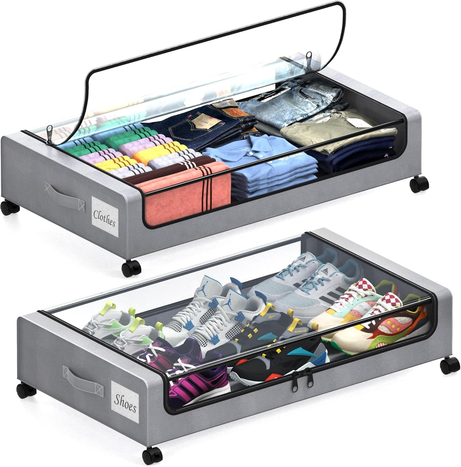 Under Bed Storage with Wheels, 2 Pack Under Bed Storage Containers with ...