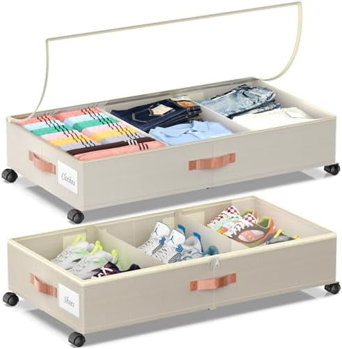Under Bed Storage with Wheels, 2 Pack Under Bed Storage Containers with ...