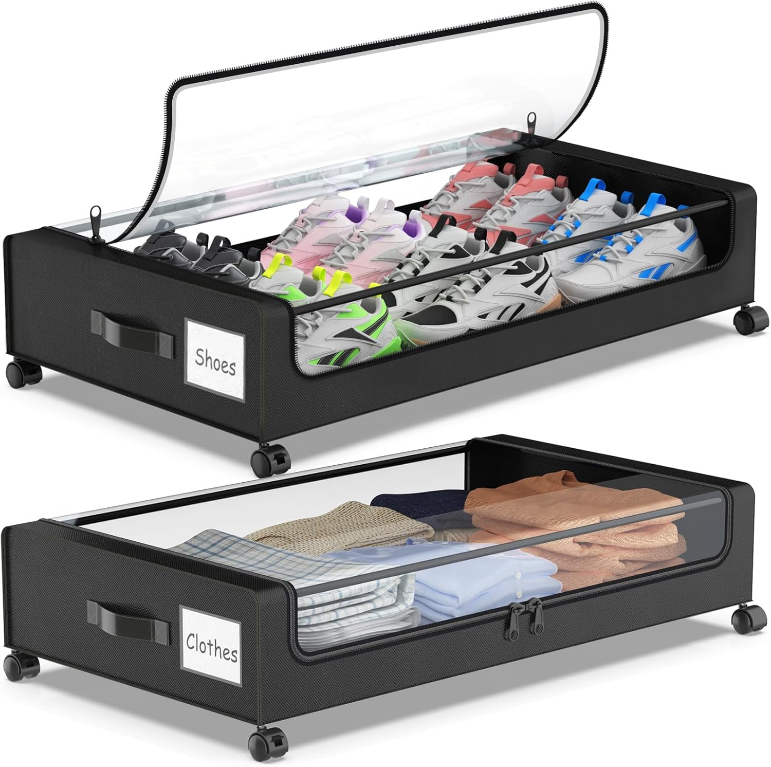 Under Bed Storage with Wheels, 2 Pack UnderBed Storage Containers with ...