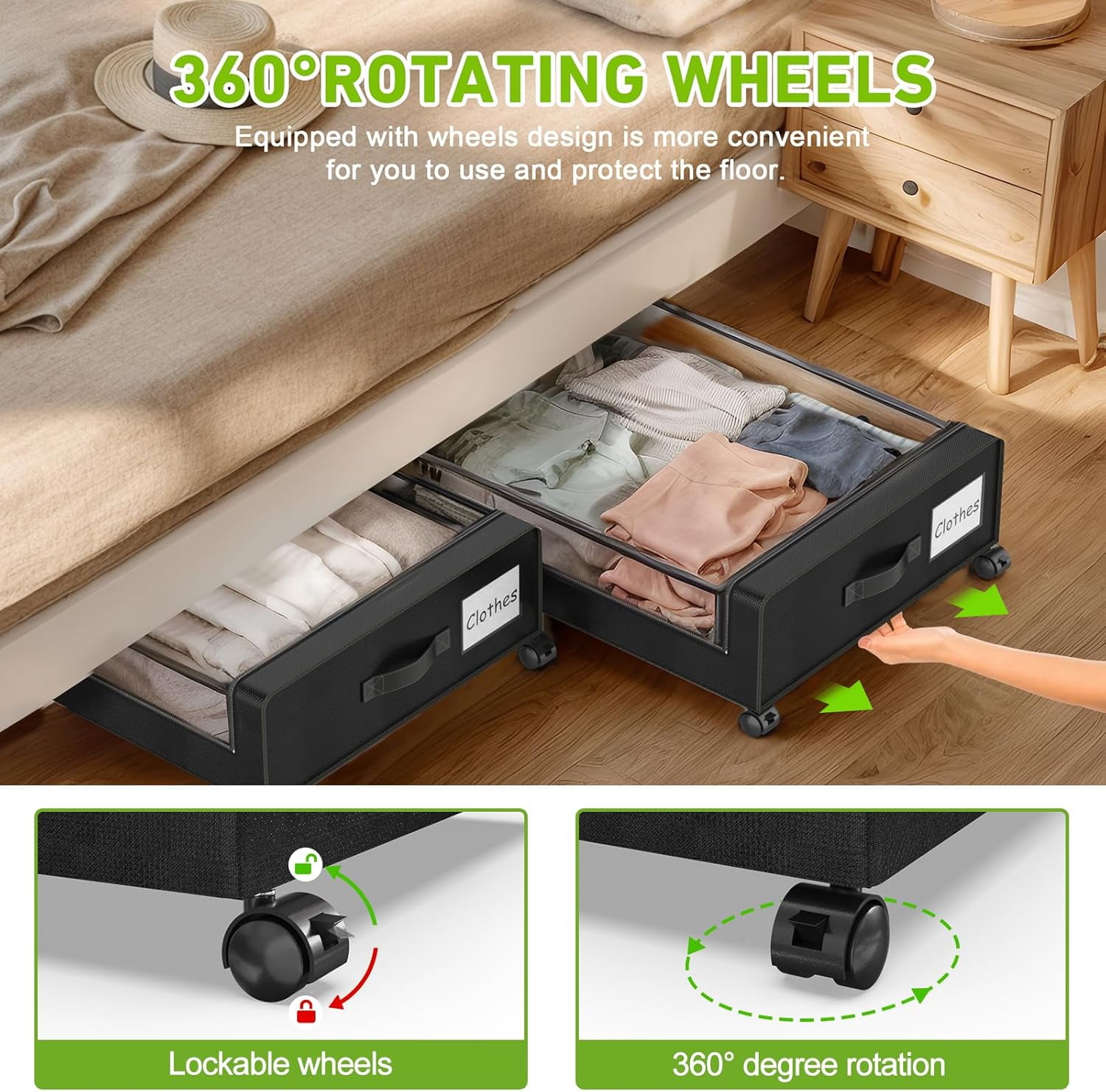 Under Bed Storage with Wheels 2-Pack Underbed Storage Containers with ...