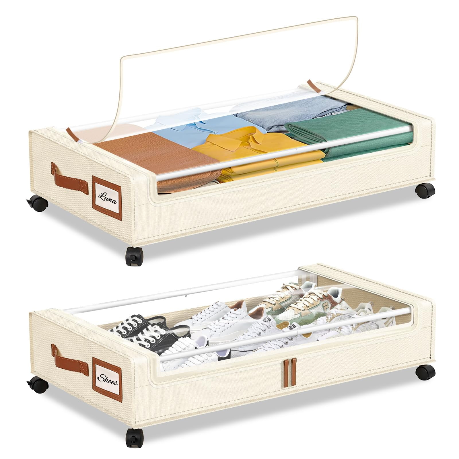 Under Bed Storage with Wheels, 2 Pack Underbed Storage Containers with ...