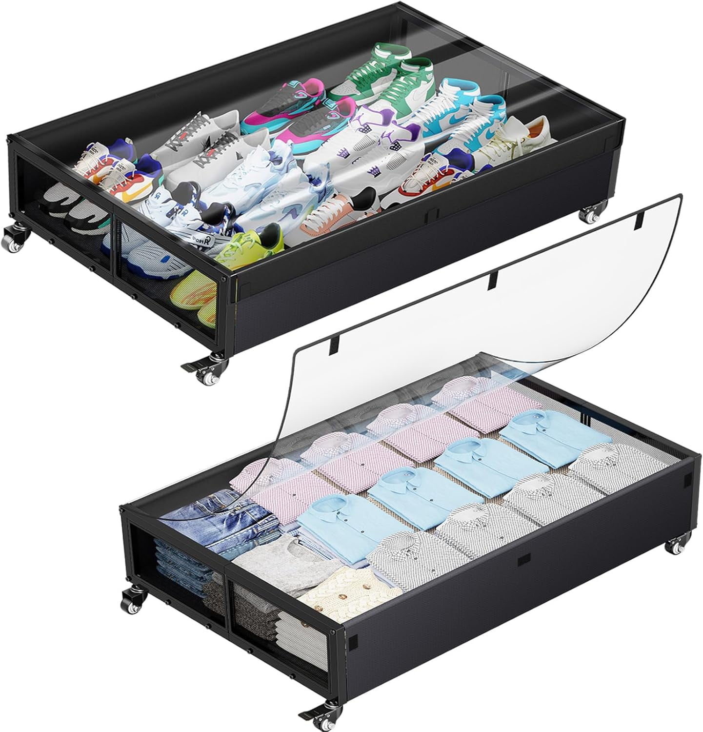 Under Bed Storage with Wheels, 2 Pack XXXL 140L Large Capacity Storage ...