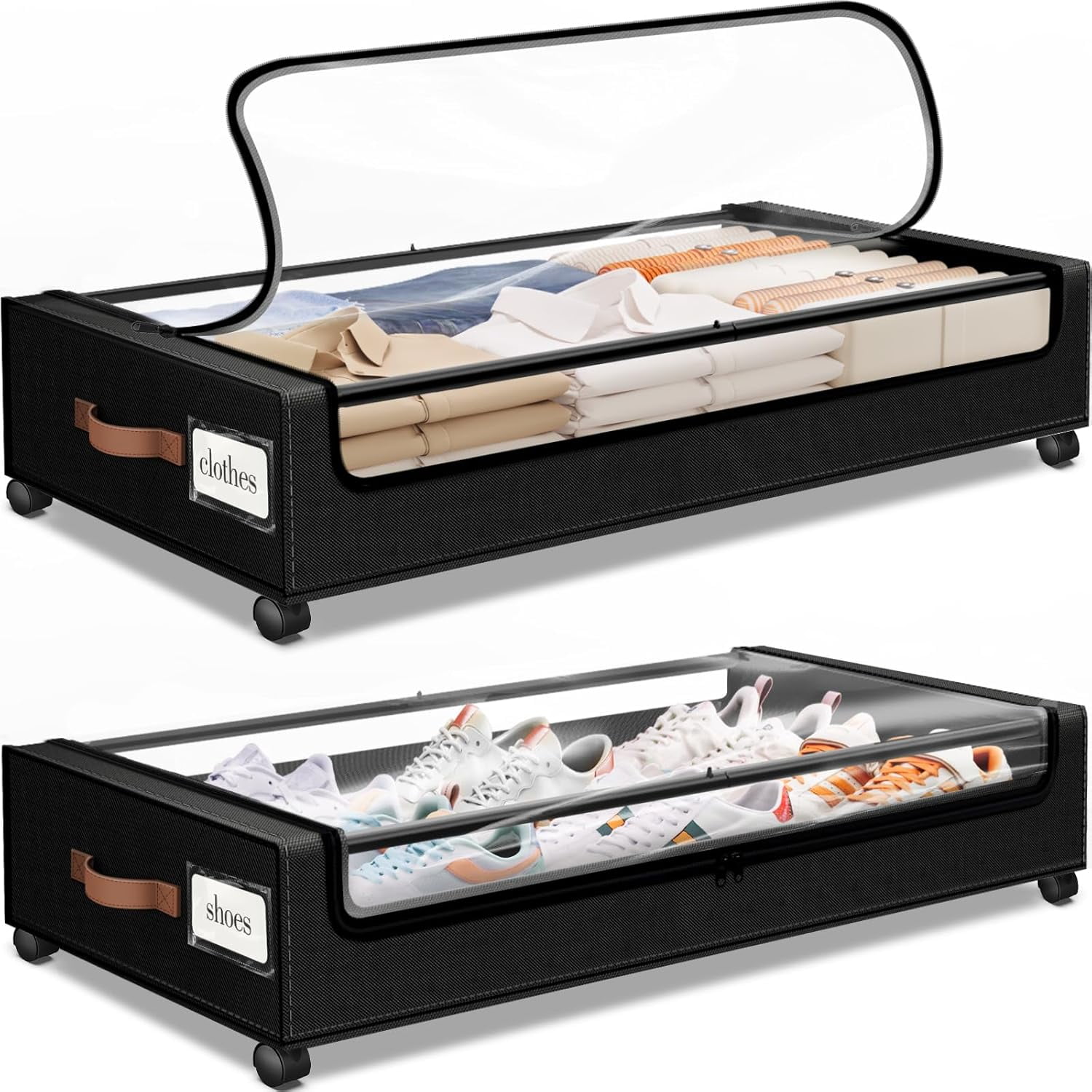 Under Bed Storage with Wheels 2Pack Storage Containers with Clear ...