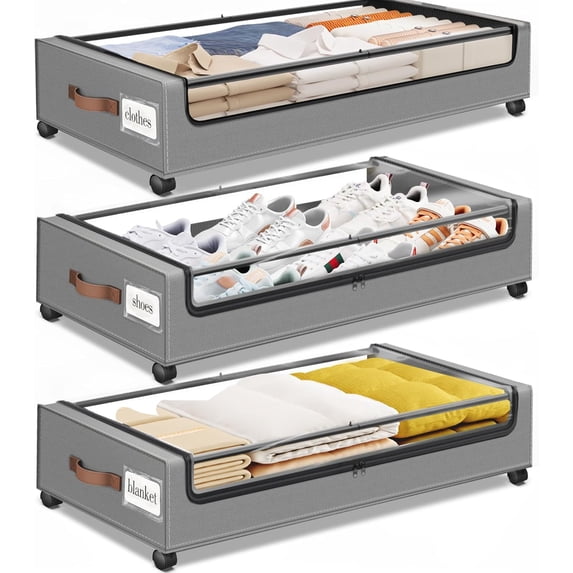 Under Bed Storage with Wheels 3-Pack | Clear Window & Label | Large ...