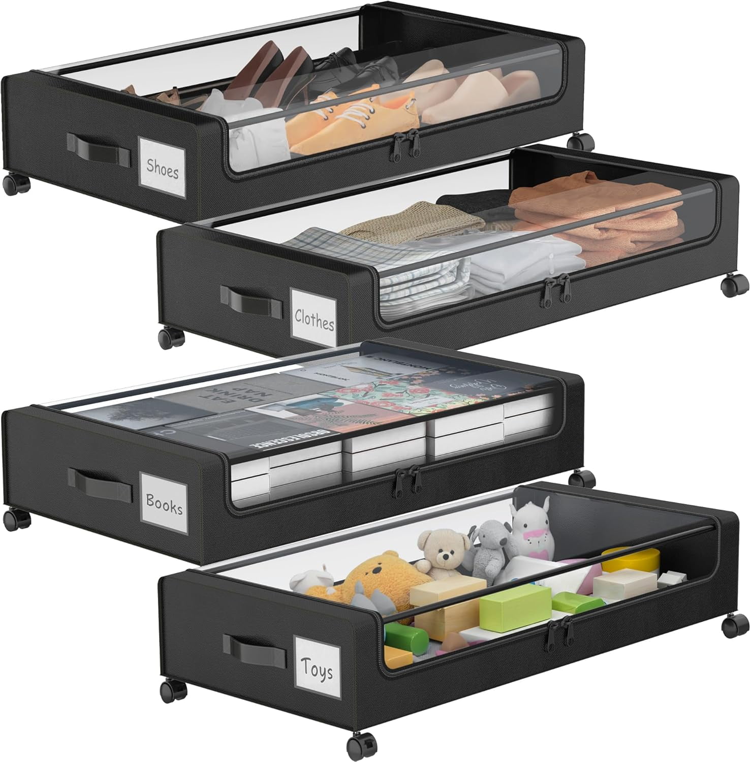 Under Bed Storage with Wheels, 4-Pack Under Bed Storage Containers, XXL ...