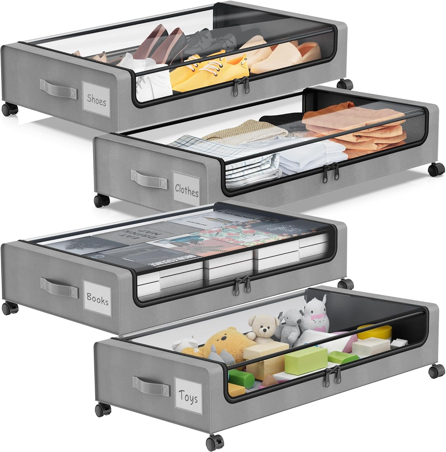 Under Bed Storage with Wheels, 4-Pack Under Bed Storage Containers, XXL ...