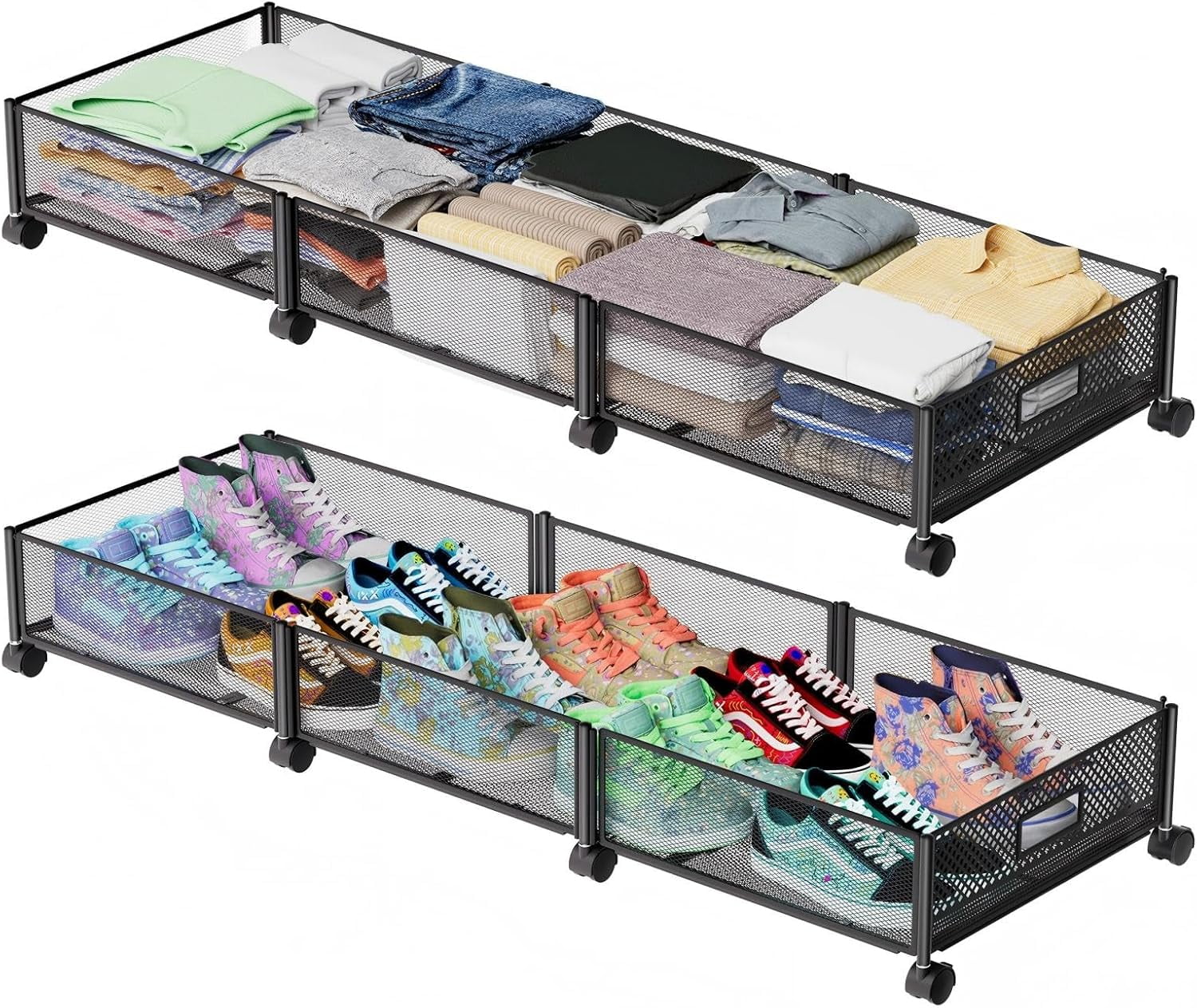 Under Bed Storage with Wheels 47.2"(L),57.6L Large Rolling Under Bed ...