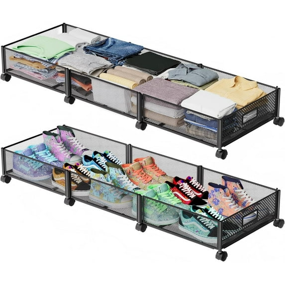 Under Bed Storage with Wheels 47.2"(L)/57.6L Large Rolling Under Bed ...