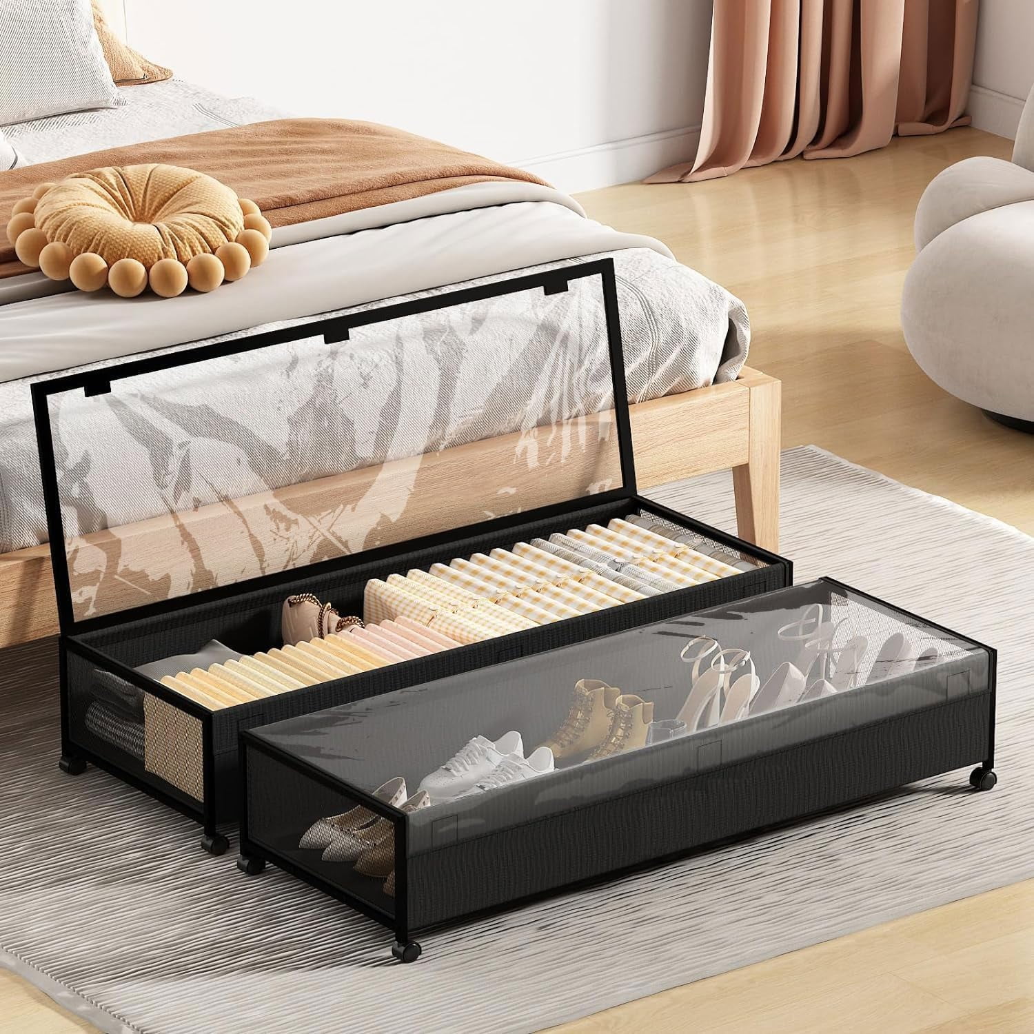 Under Bed Storage with Wheels, 54L XXL Larger Under Bed Storage ...