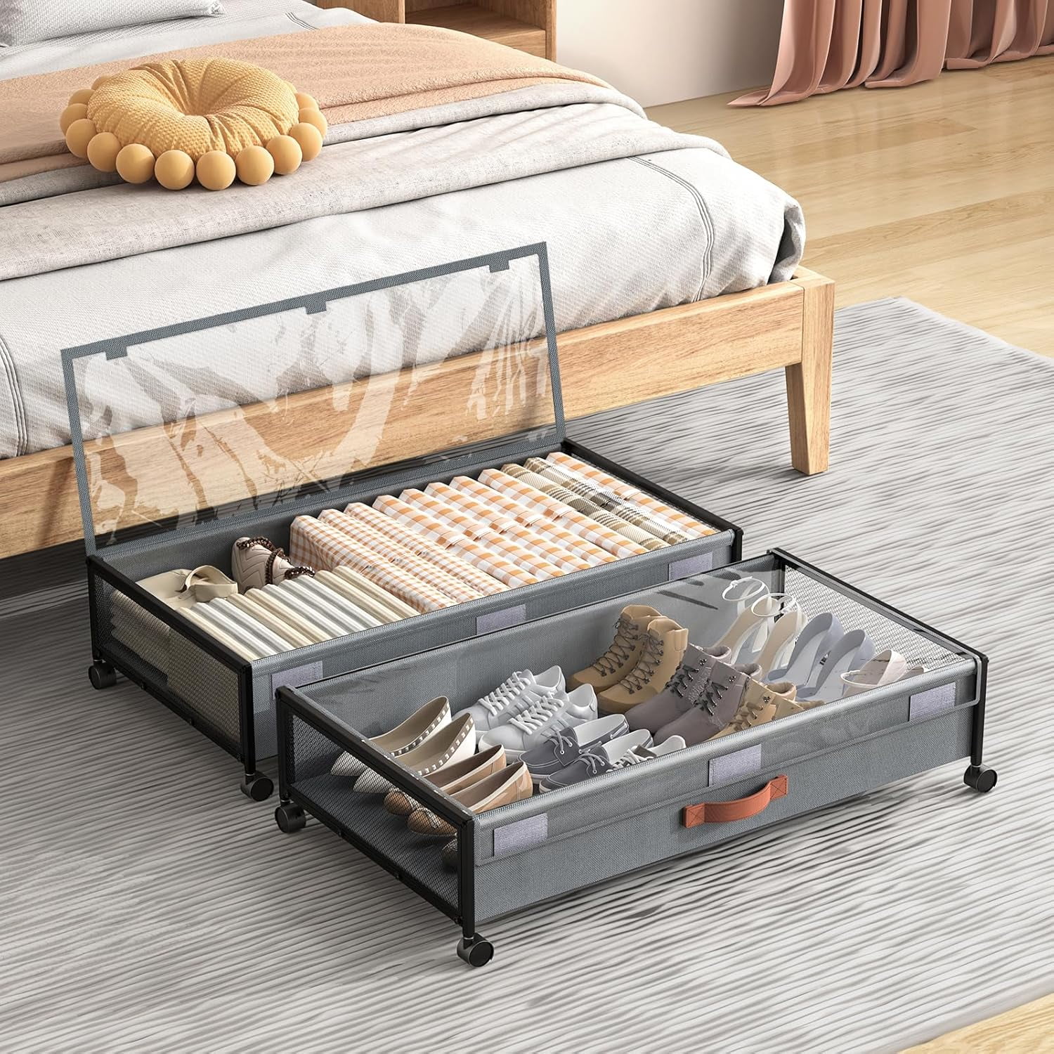 Under Bed Storage with Wheels, XL Larger Under Bed Storage Containers ...