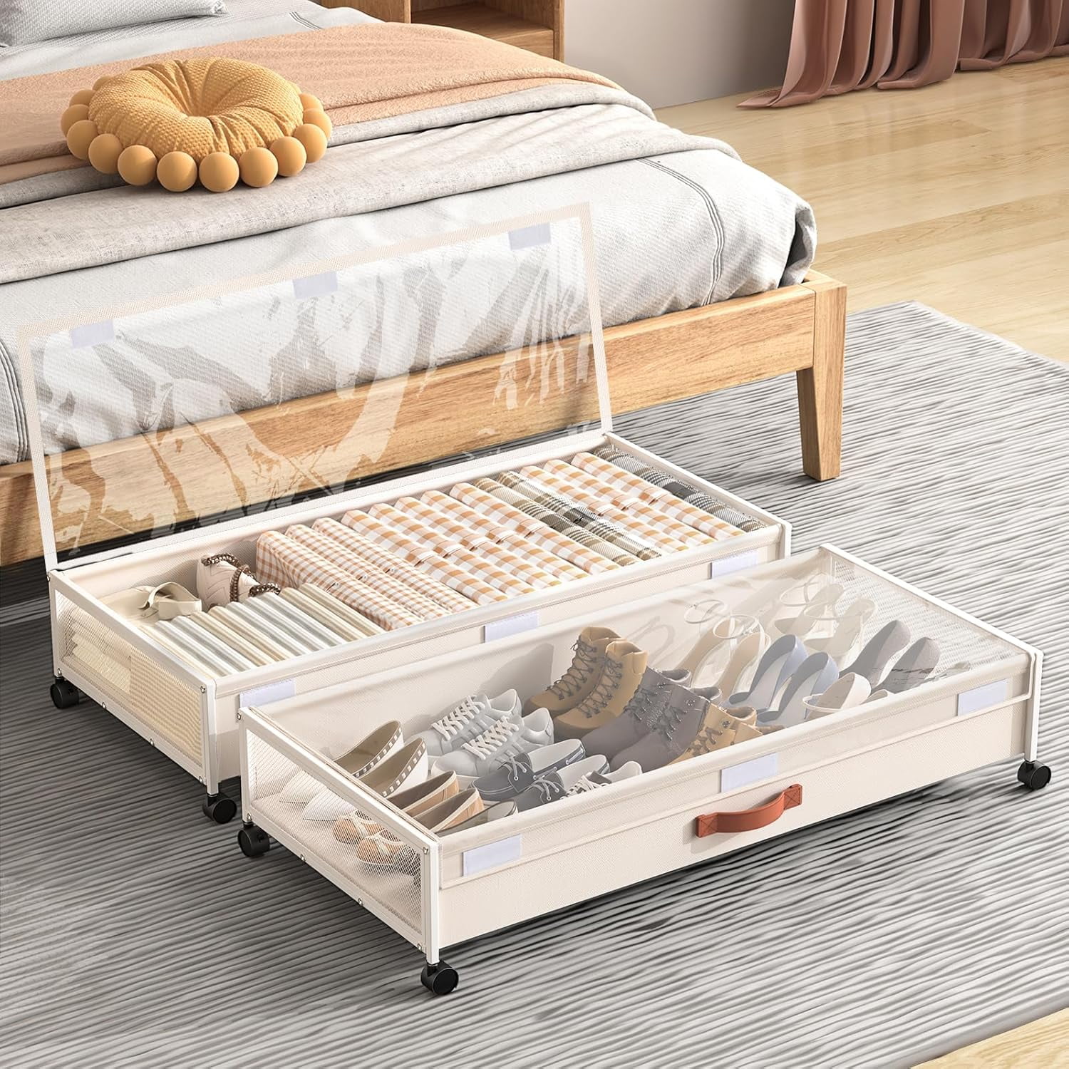 Under Bed Storage with Wheels, 54L XXL Larger Under Bed Storage ...