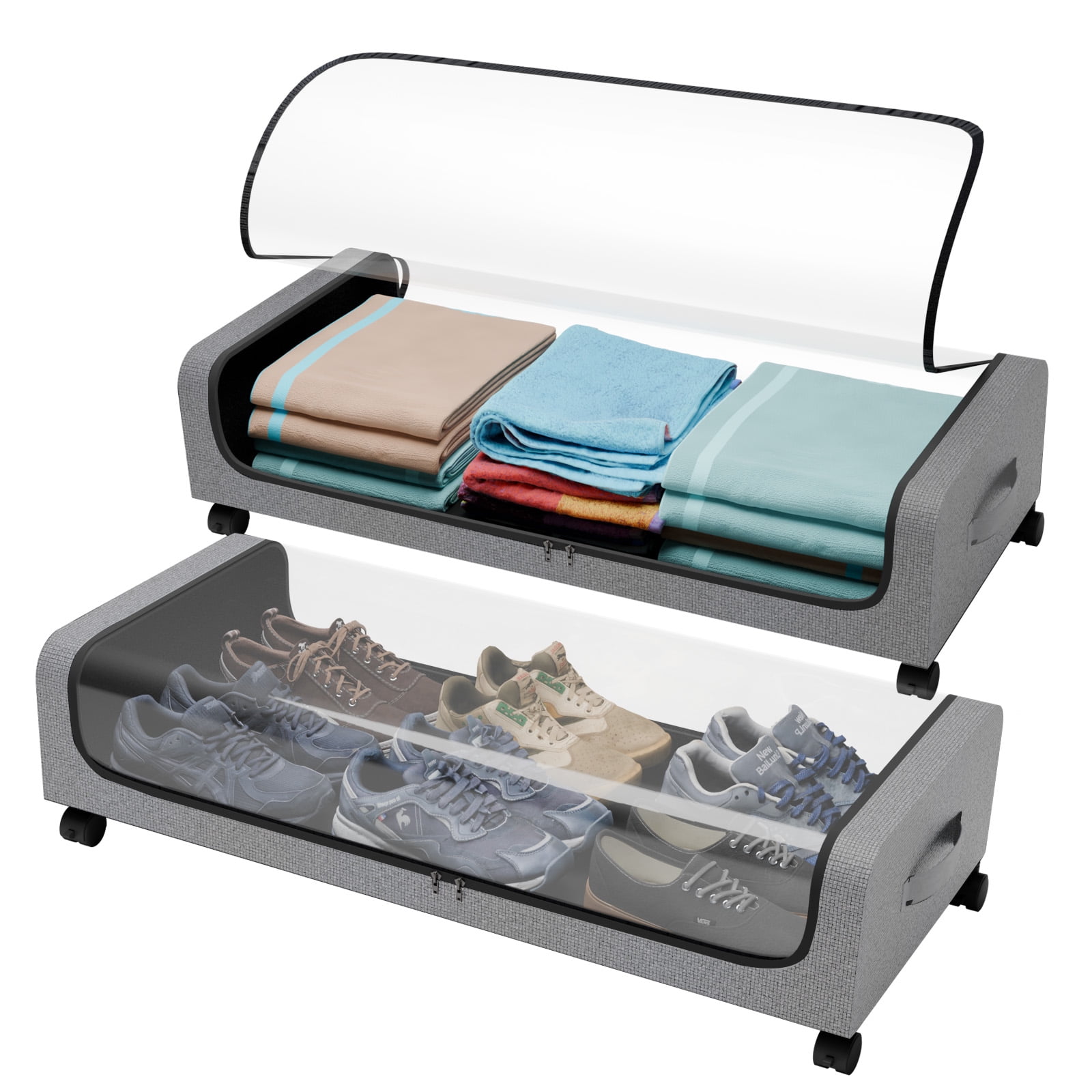 Under Bed Storage with Wheels, Under Bed Shoe Storage Larger Capacity ...