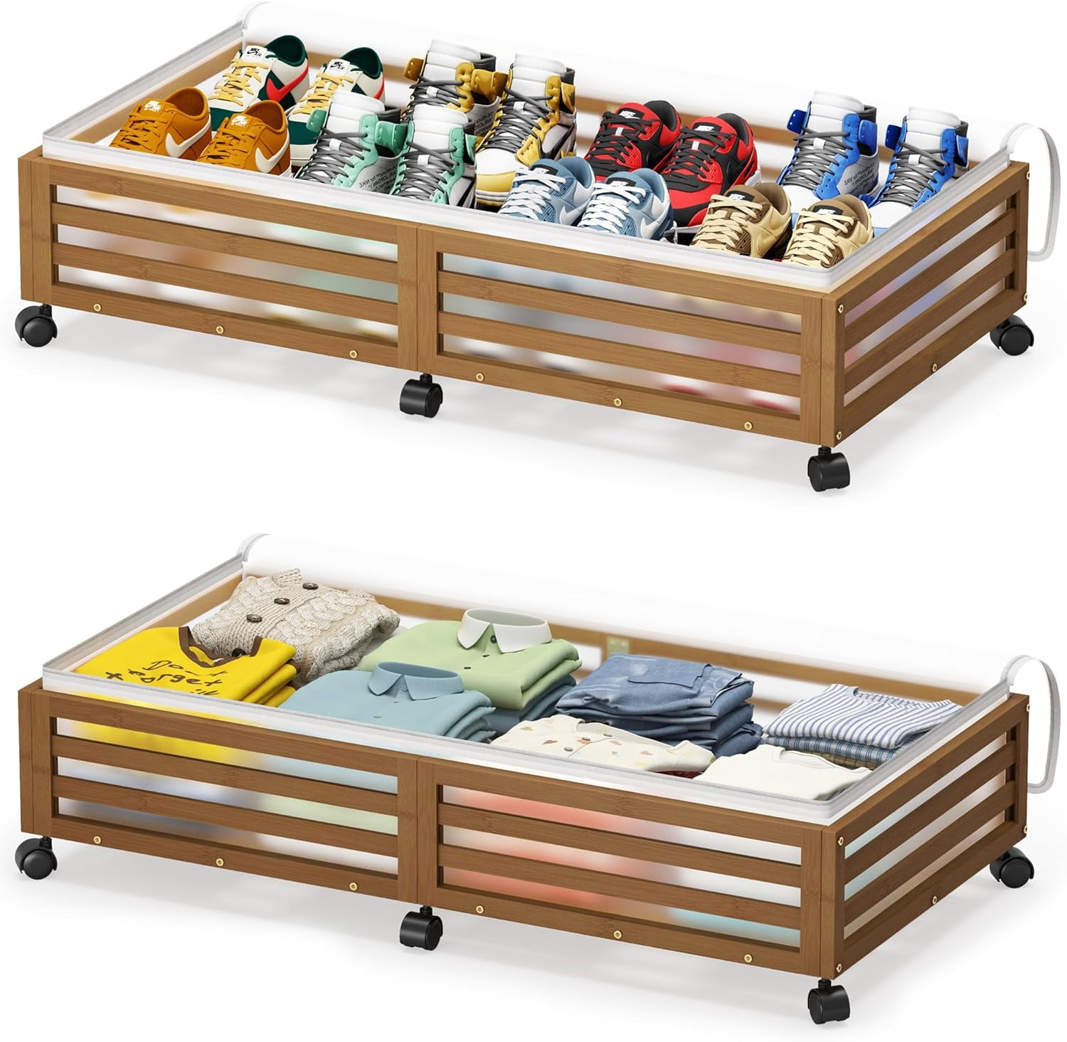 Under Bed Storage with Wheels-Large Bamboo Underbed storage Containers ...