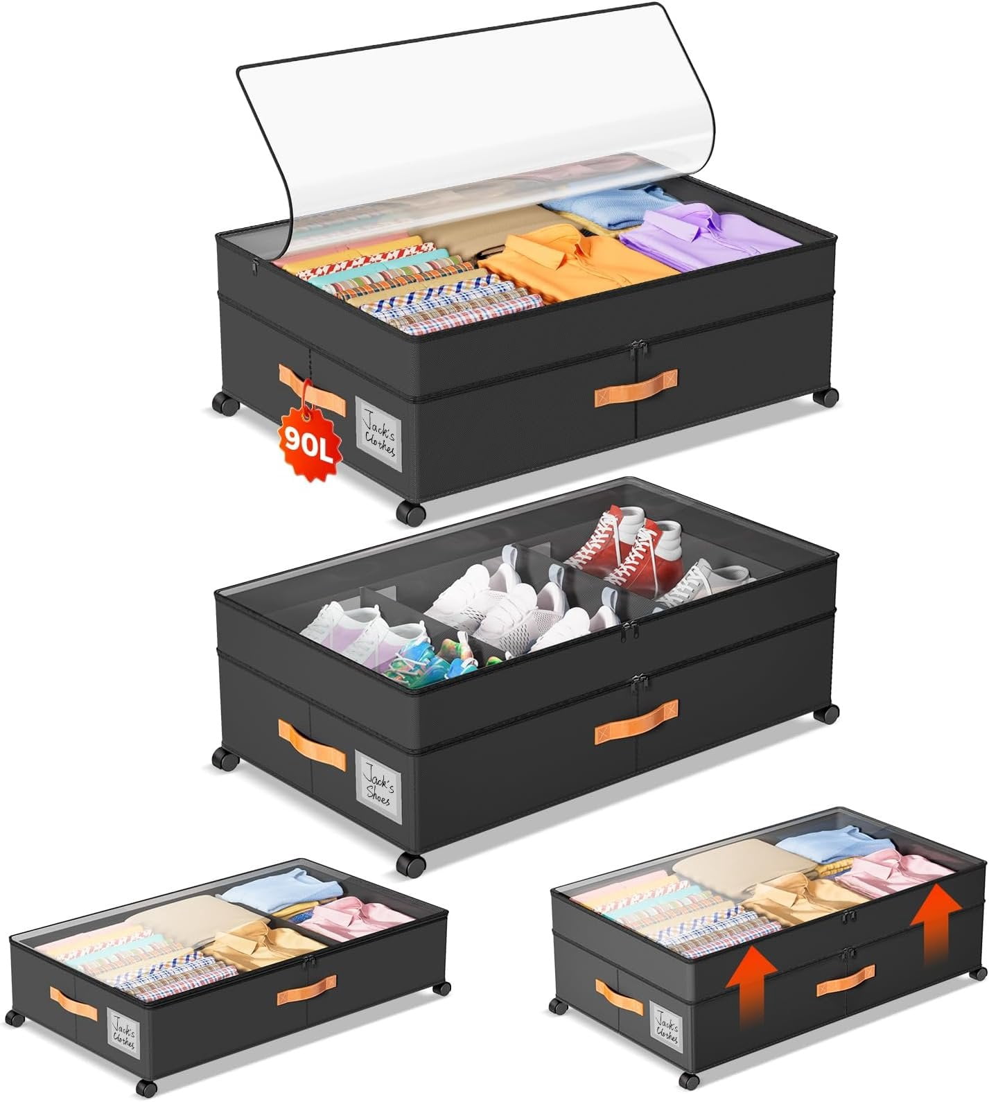Under Bed Storage with Wheels, Large Capacity UnderBed Containers with ...