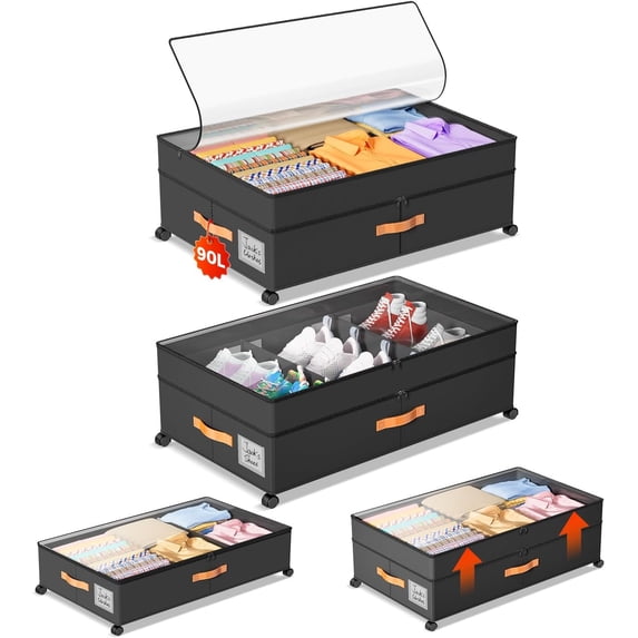 Under Bed Storage with Wheels, Large Capacity UnderBed Containers with ...