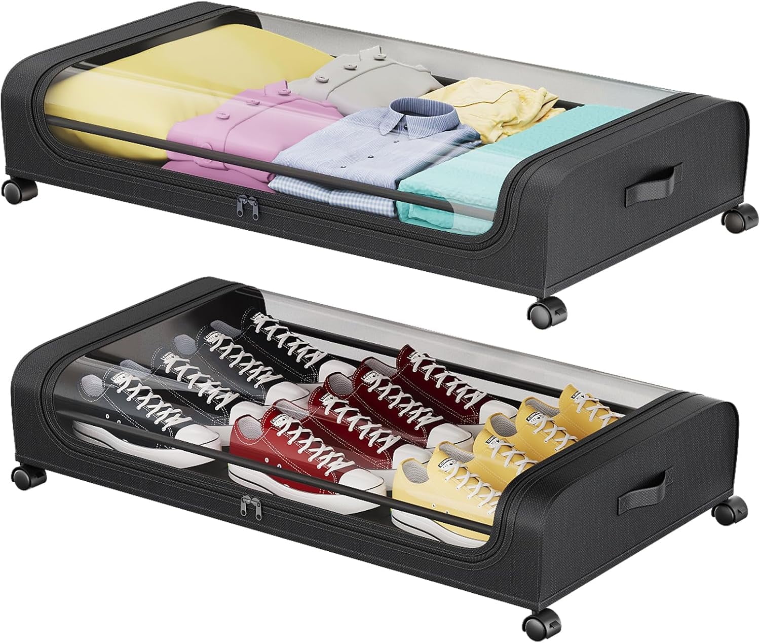 Under Bed Storage with Wheels and Lid, Under Bed Rolling Storage with ...