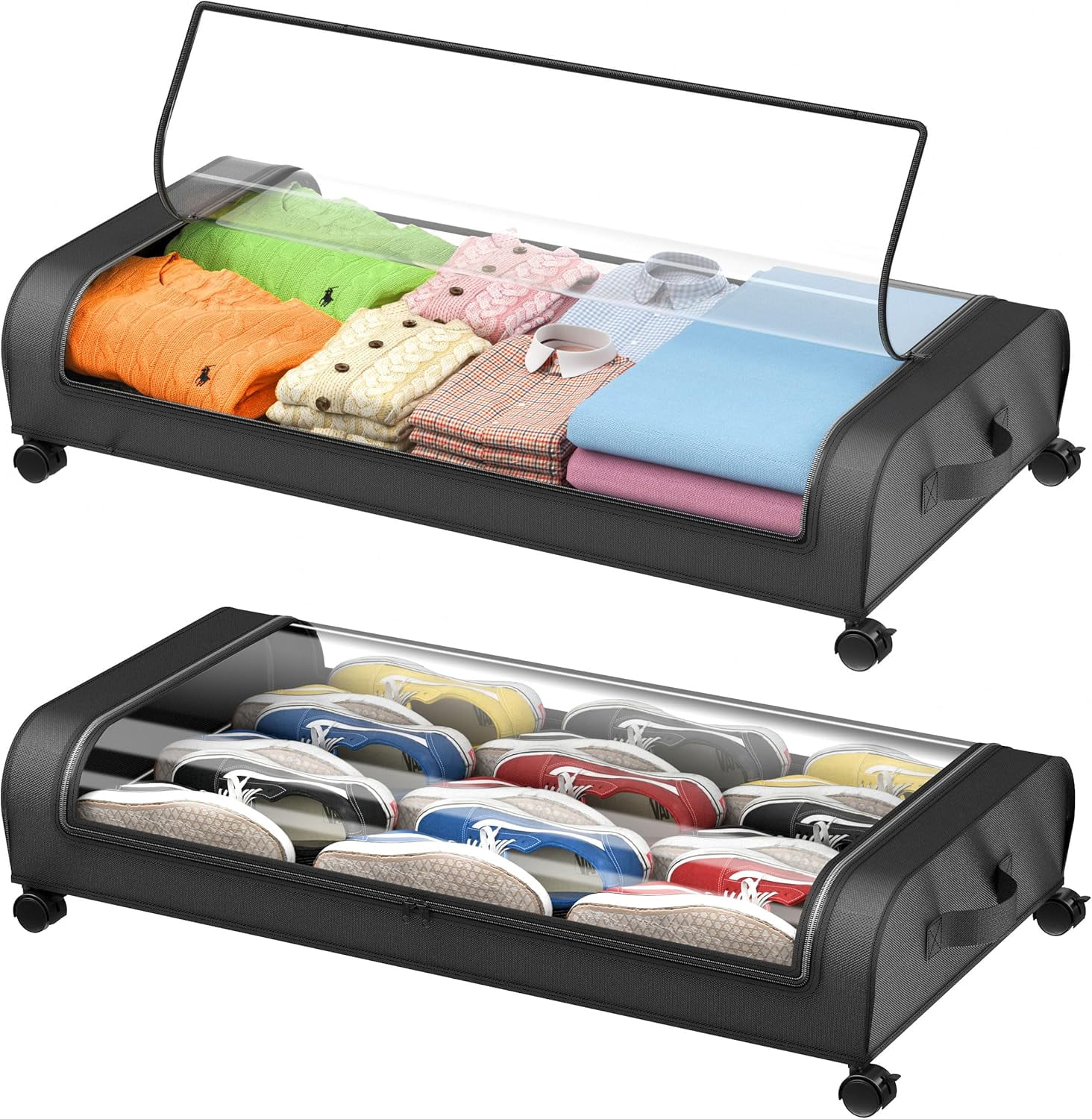 Under Bed Storage with Wheels and Lids, Large Rolling Underbed Storage ...