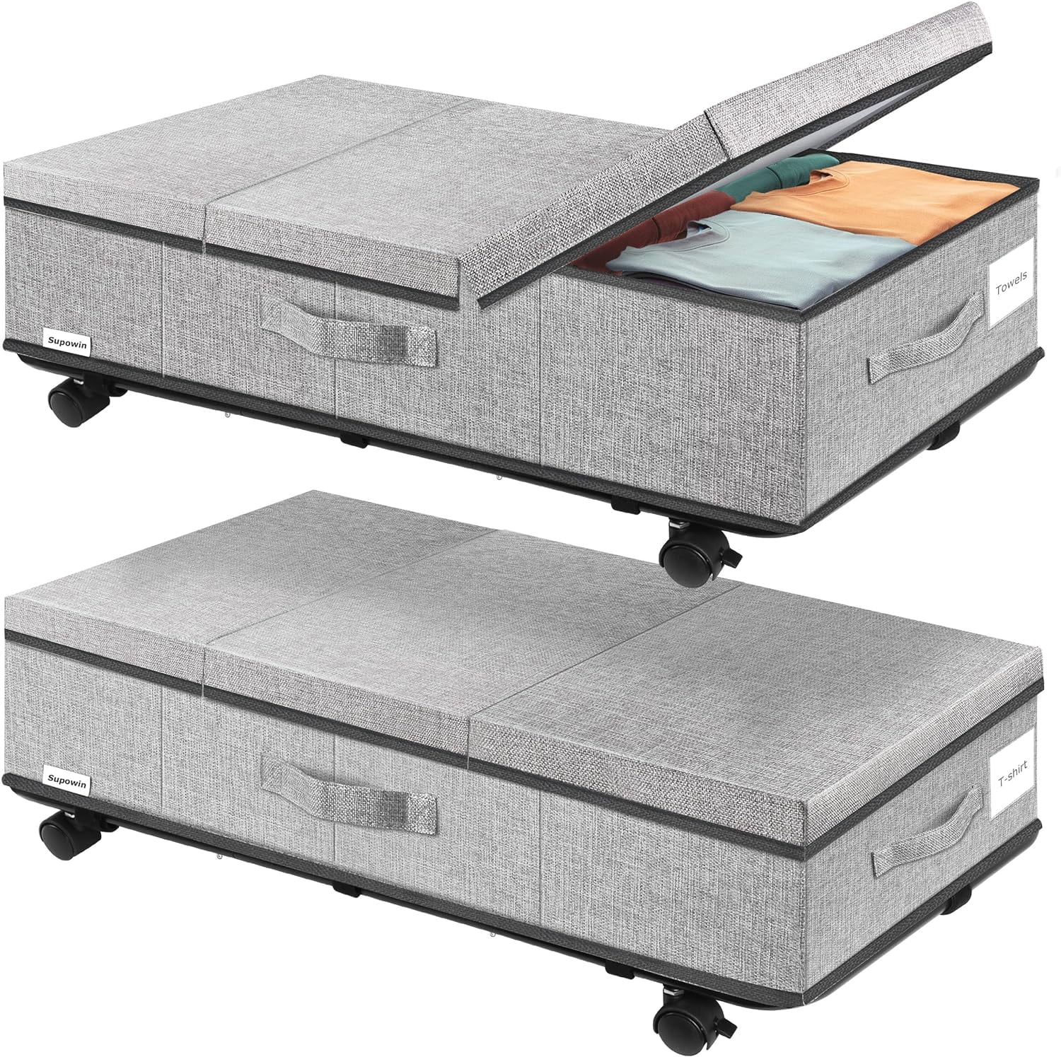 Under Bed Storage with Wheels, Rolling Underbed Storage Containers with ...