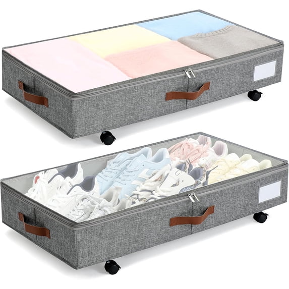Under Bed Storage with Wheels Set of 2 Packs, Large Underbed Storage ...